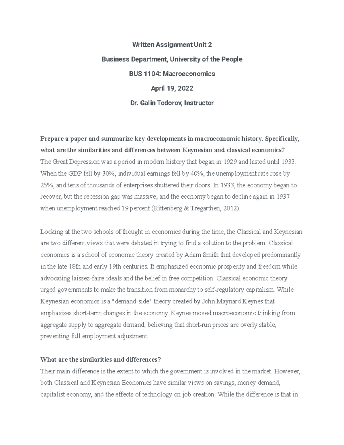 Unit 2 Written Assignment Bus 1104 Macroeconomics - Written Assignment Unit 2 Business ...