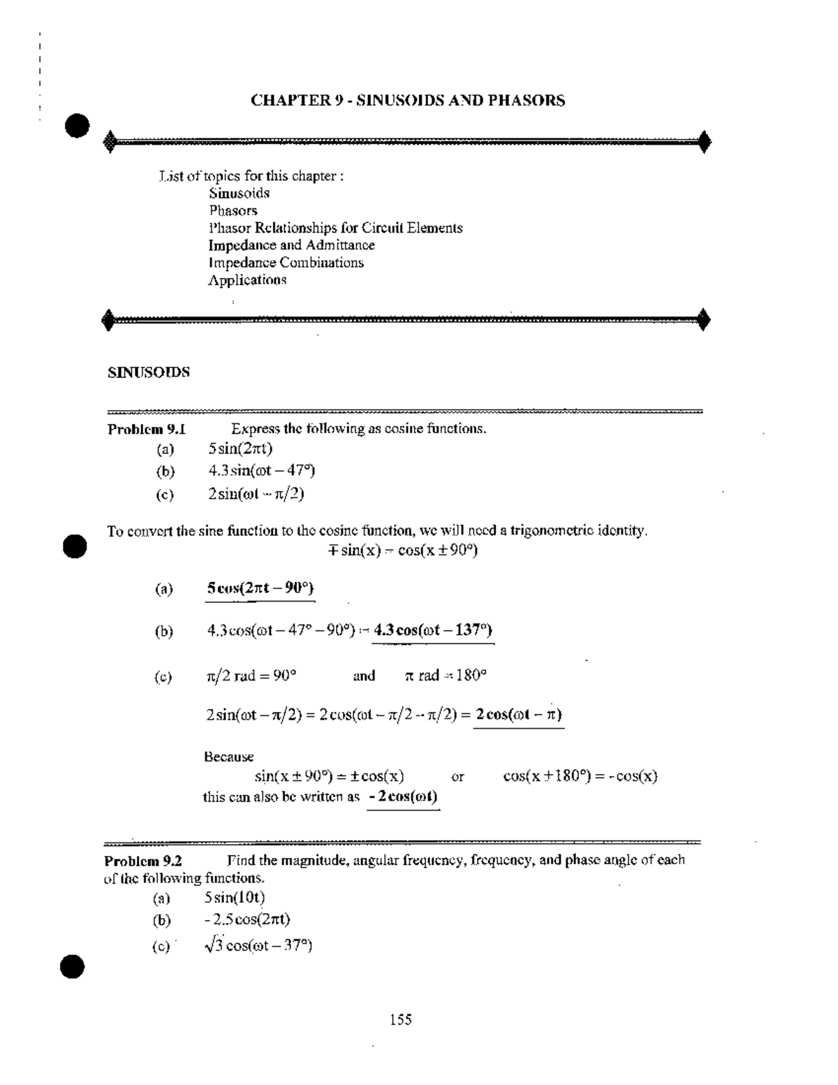 Chapter 9 Sinusoids and Phasors - ECE 101 - Studocu