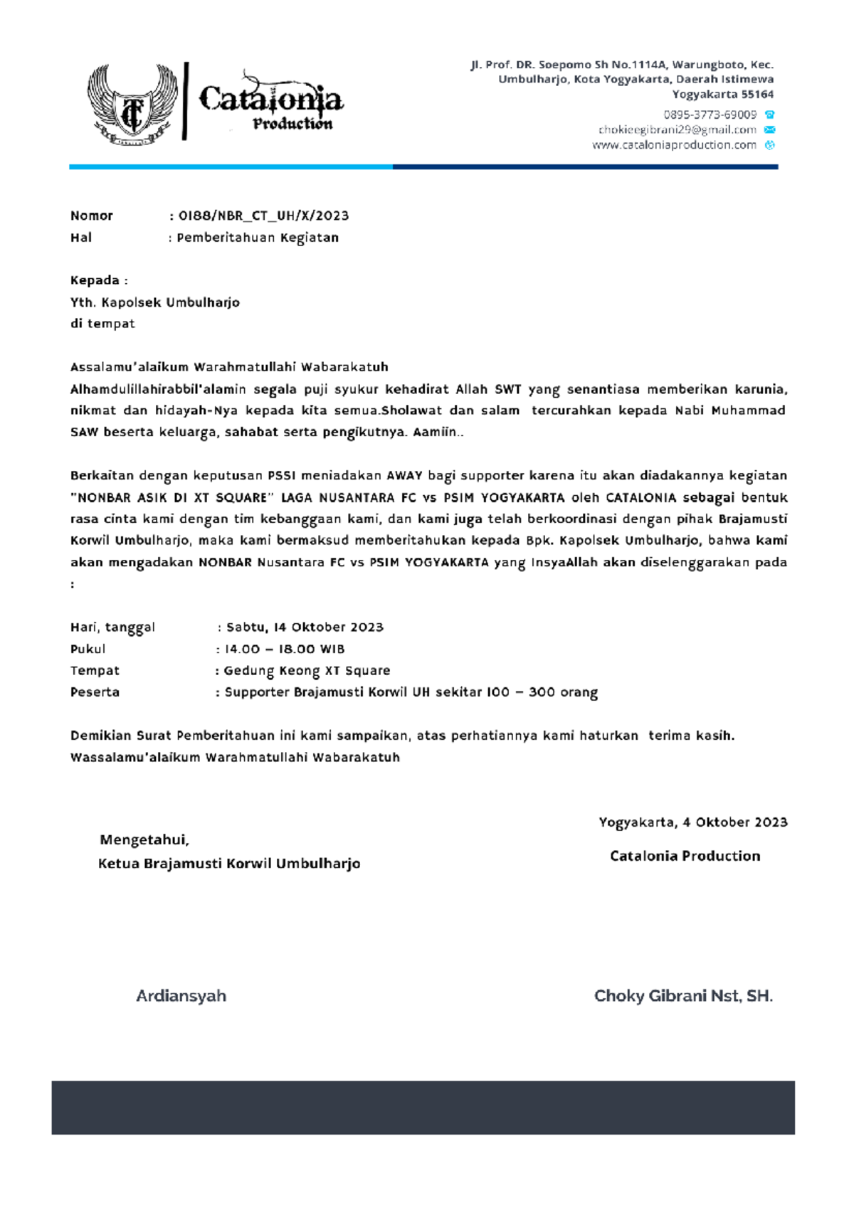 Surat Pemberitahuan Polsek UH - Constitutional Law - Studocu