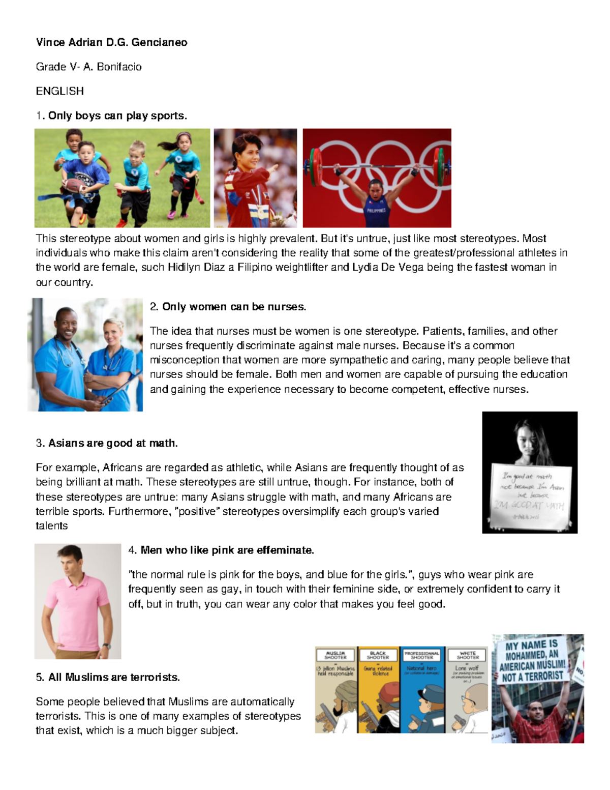Stereotypee - Stereotyping - Vince Adrian D. Gencianeo Grade V- A ...