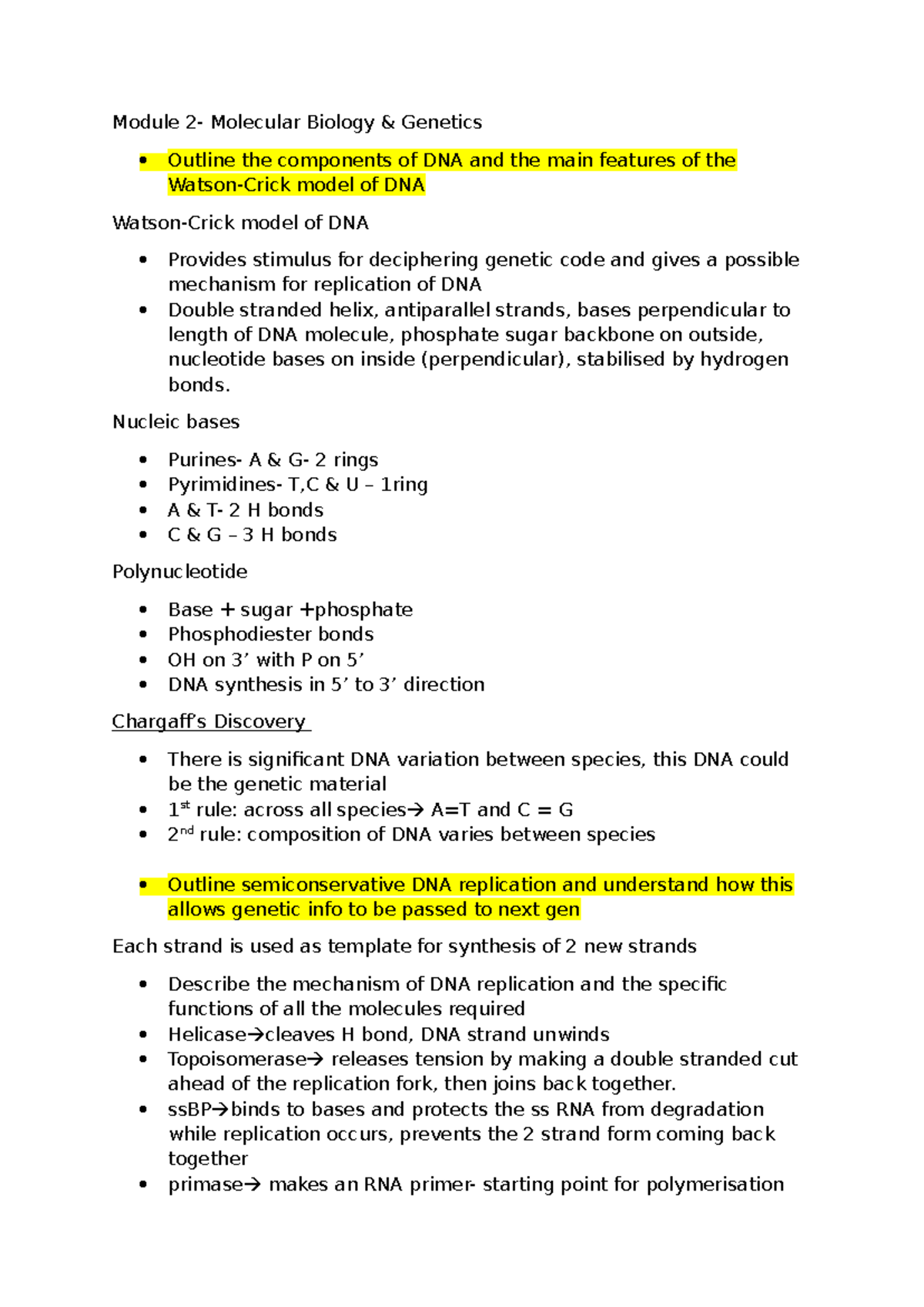 Module 2- molecular biology & genetics - Module 2- Molecular Biology ...