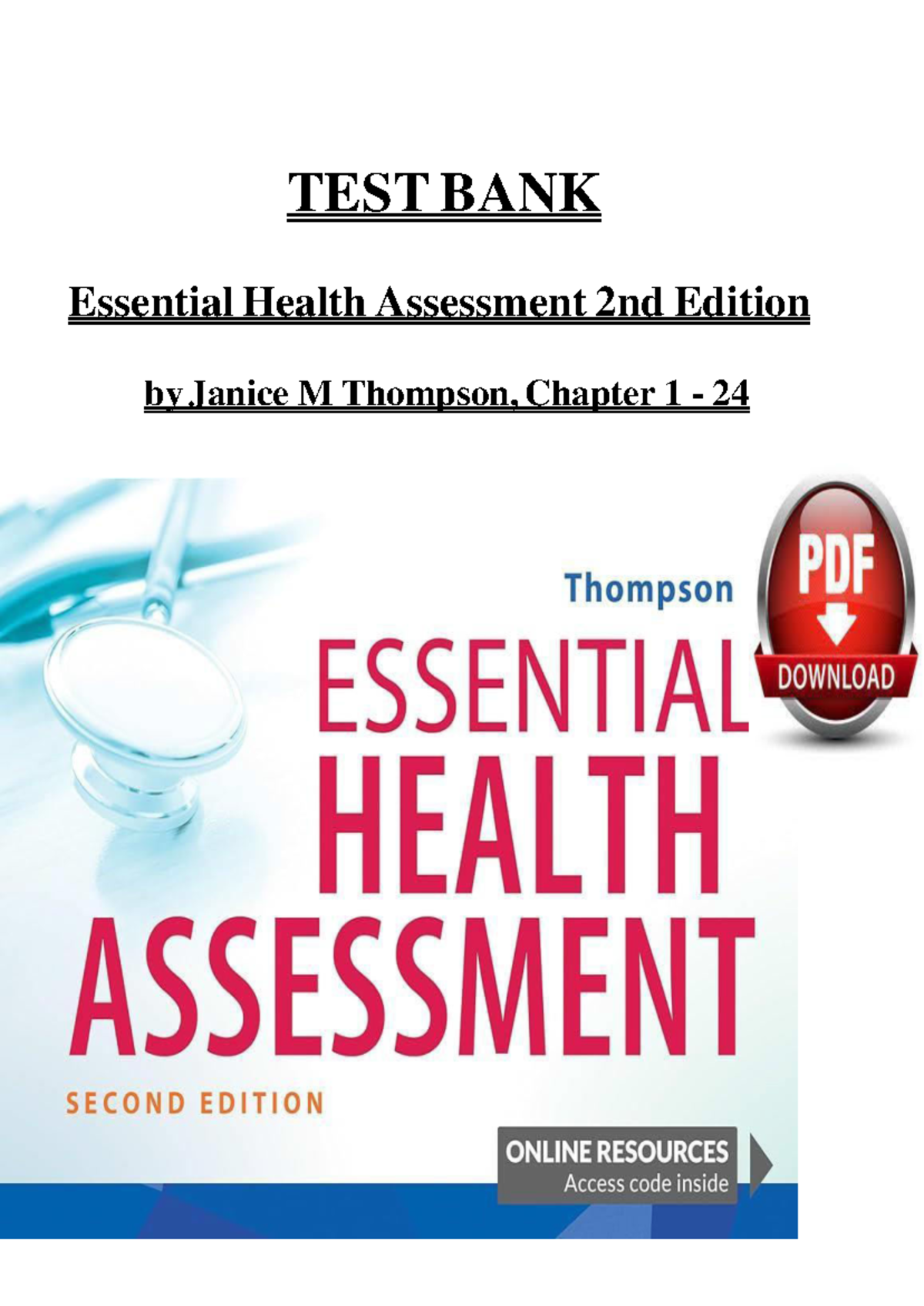 Test bank for essential health assessment 1st edition - TEST BANK ...