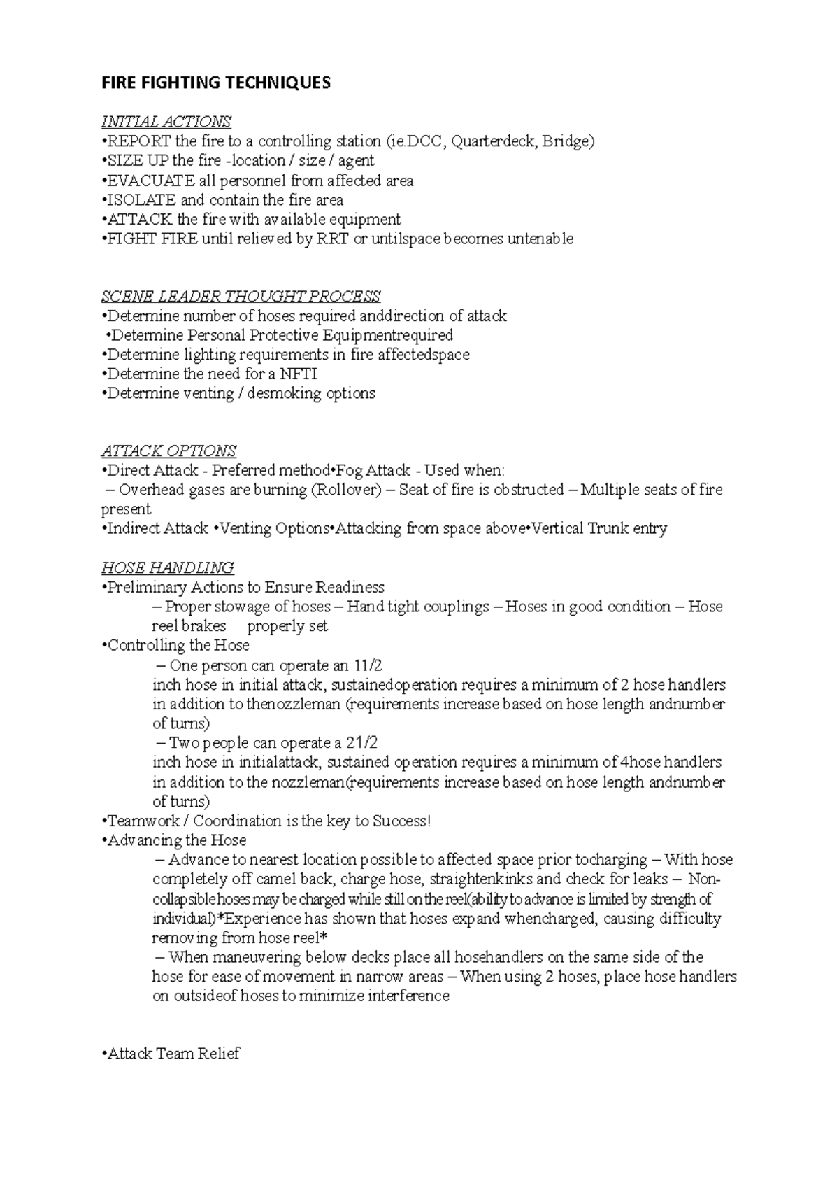 6.FIRE- Fighting- Techniques - FIRE FIGHTING TECHNIQUES INITIAL ACTIONS ...