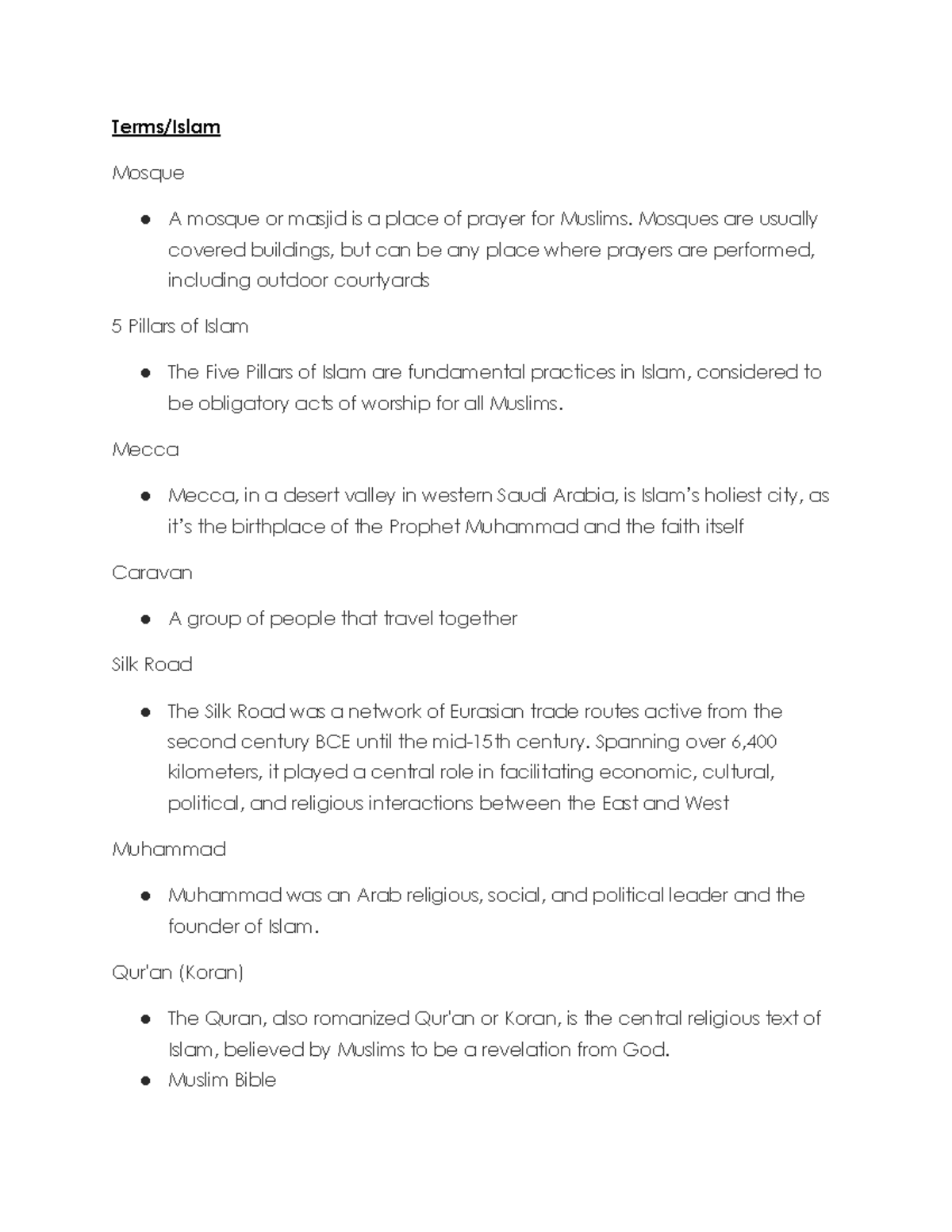 Copy of Terms Islam - Terms/Islam Mosque A mosque or masjid is a place ...