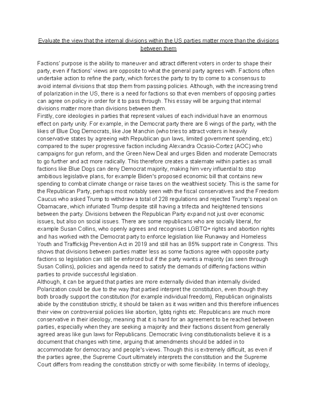 Internal divisions between or within use parties - Evaluate the view ...