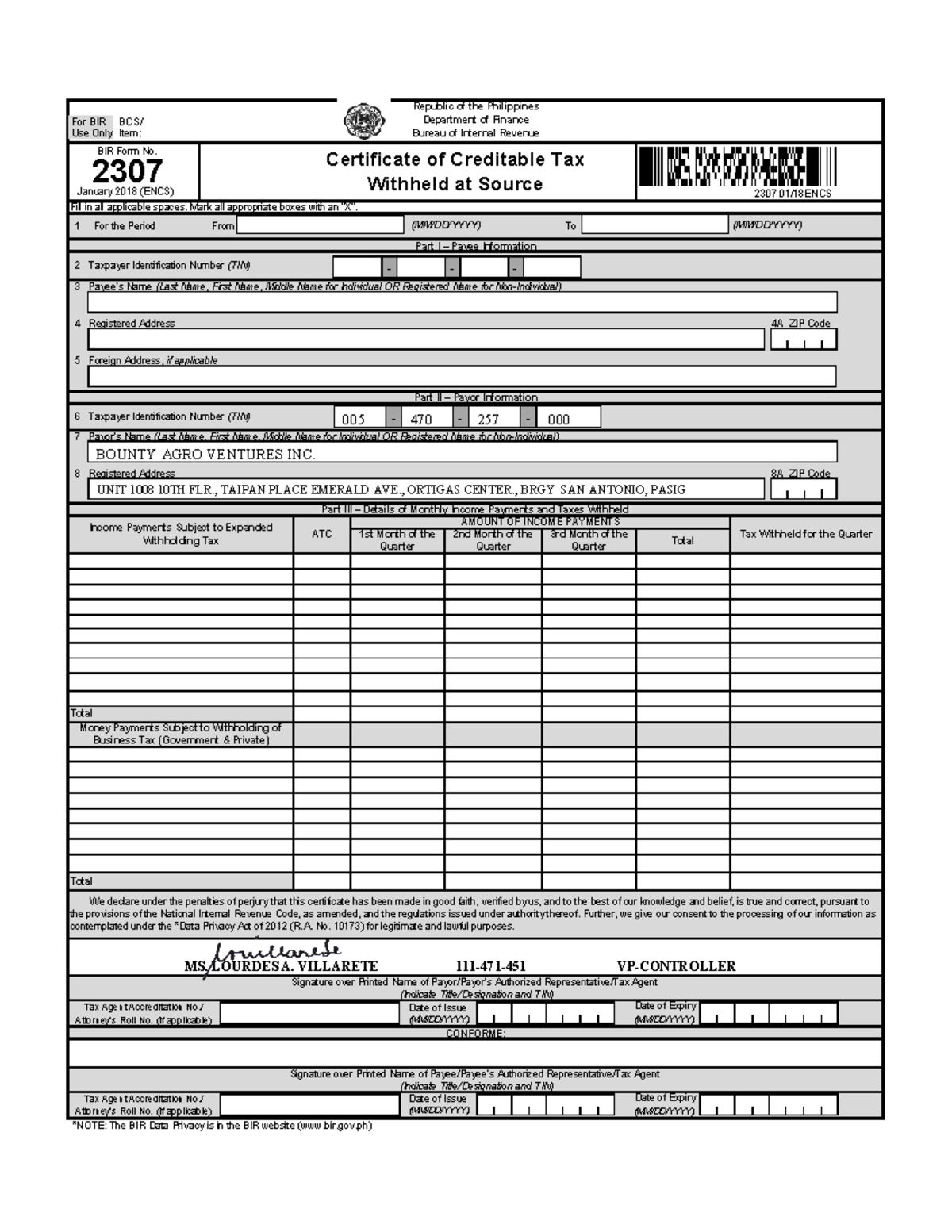 Blank 2307 - xxxxxxxxxxxxxxxxxxxxxxxxxxxxxxx - Fill in all applicable ...