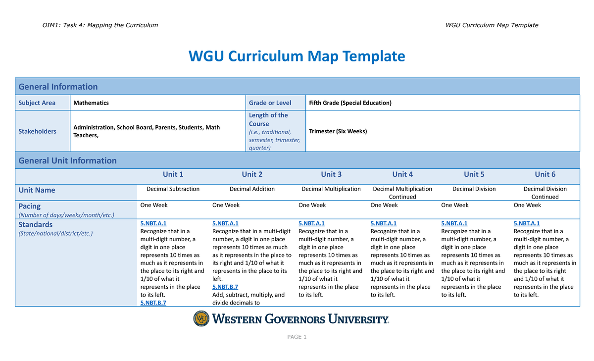 OIM2 Task 4 - Task 4 Passed - WGU Curriculum Map Template General ...