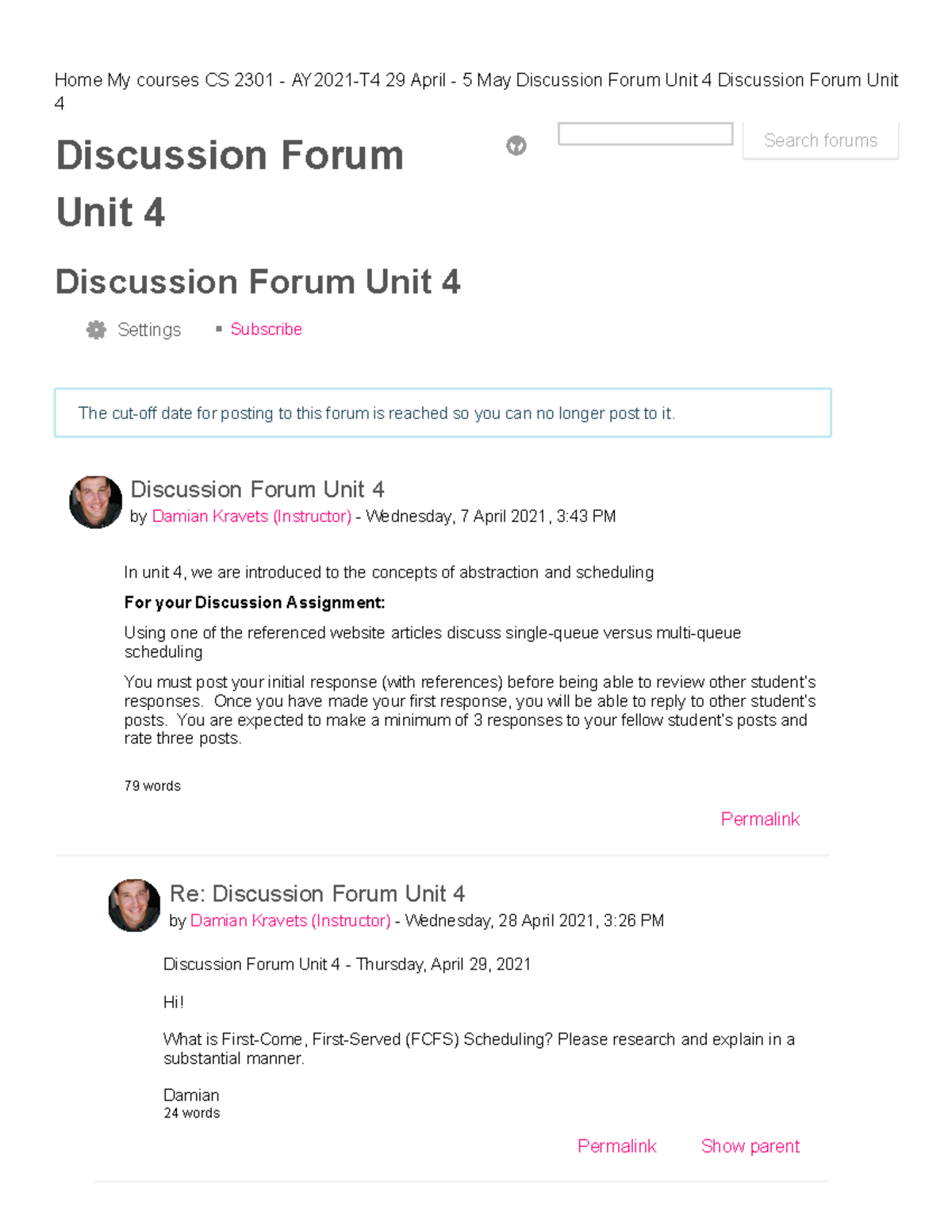 CS 2301 - AY2021-T4 Discussion Forum Unit 4 - Discussion Forum Unit 4 Discussion Forum Unit 4 ...