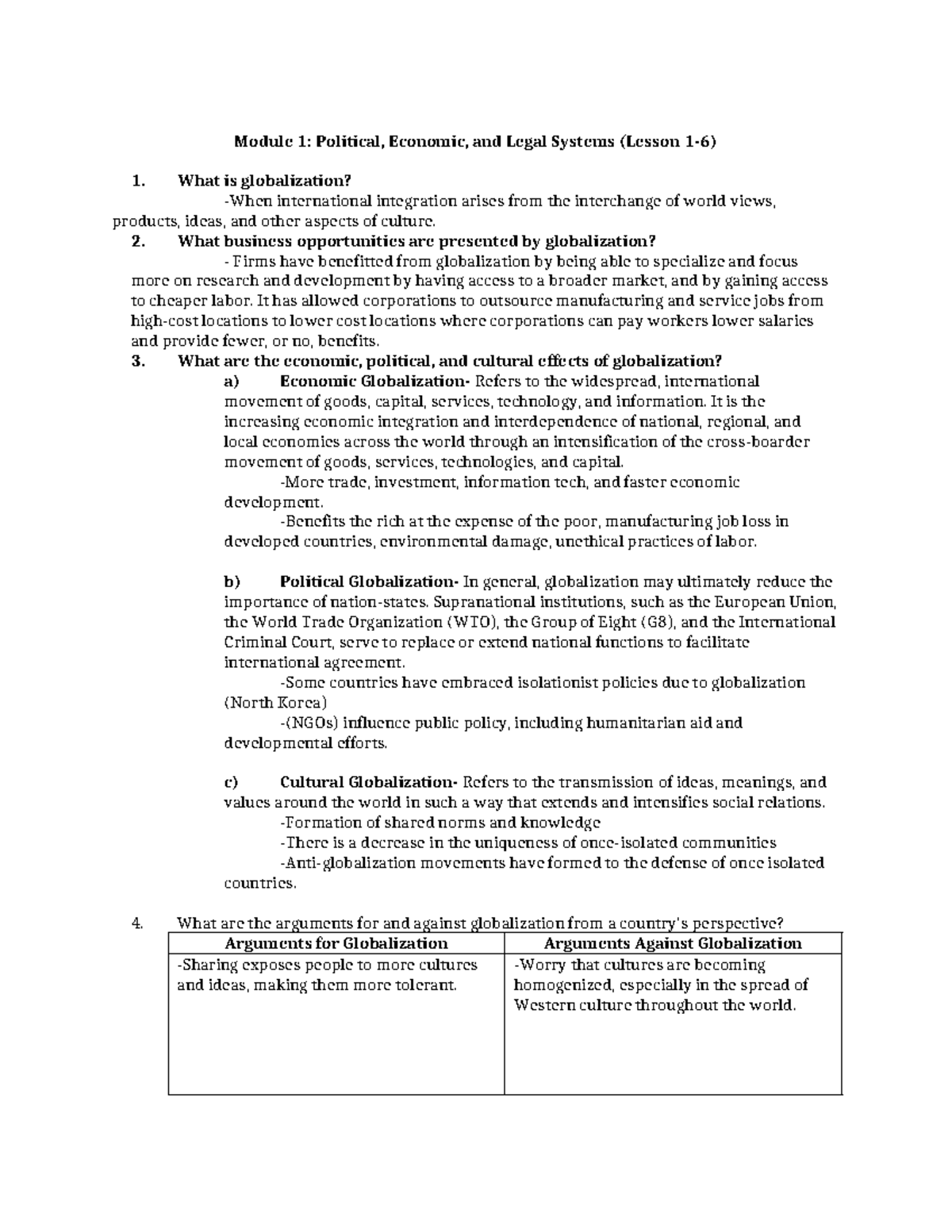D080 Module 1 Study Guide - Module 1: Political, Economic, and Legal ...