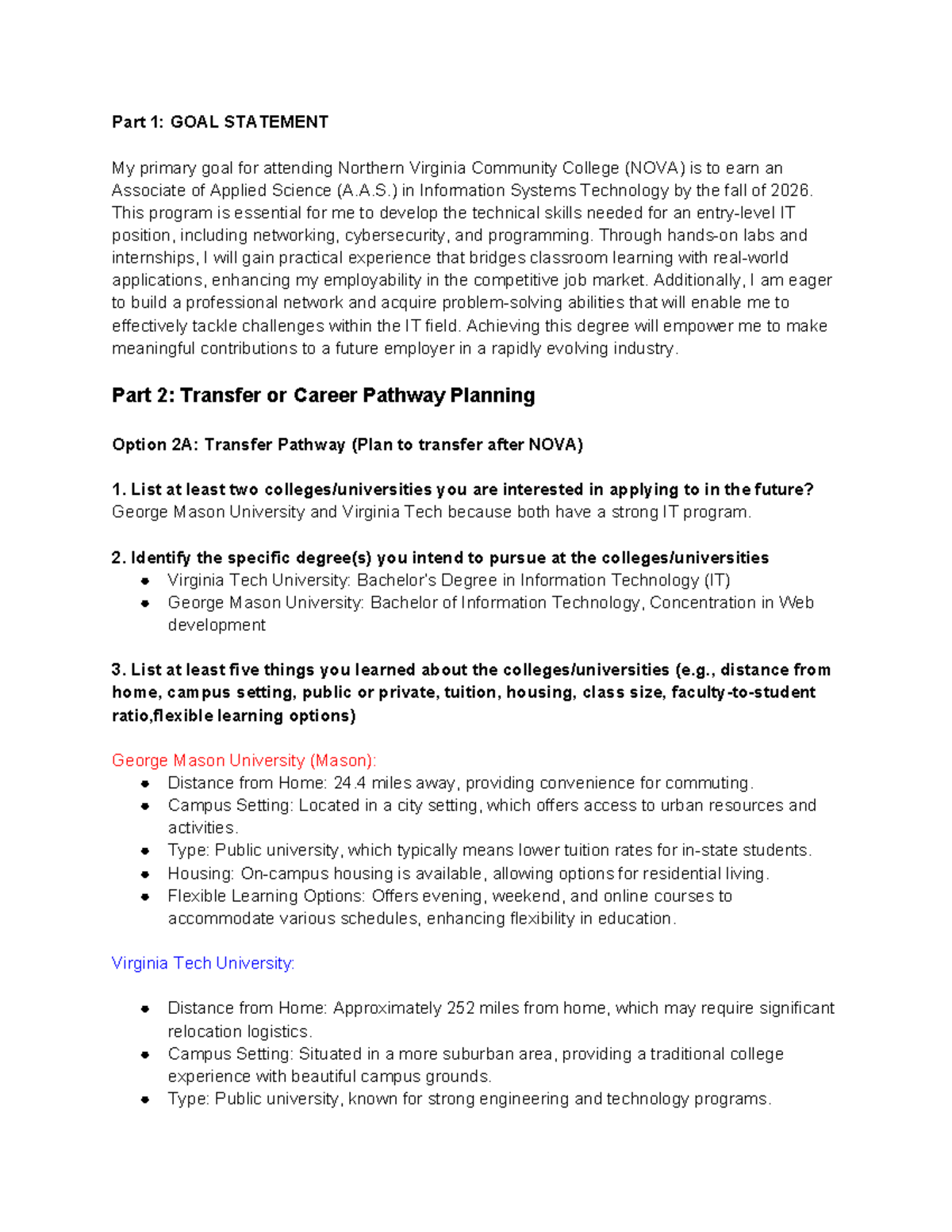 SDV - sdv assighmnert - Part 1: GOAL STATEMENT My primary goal for ...