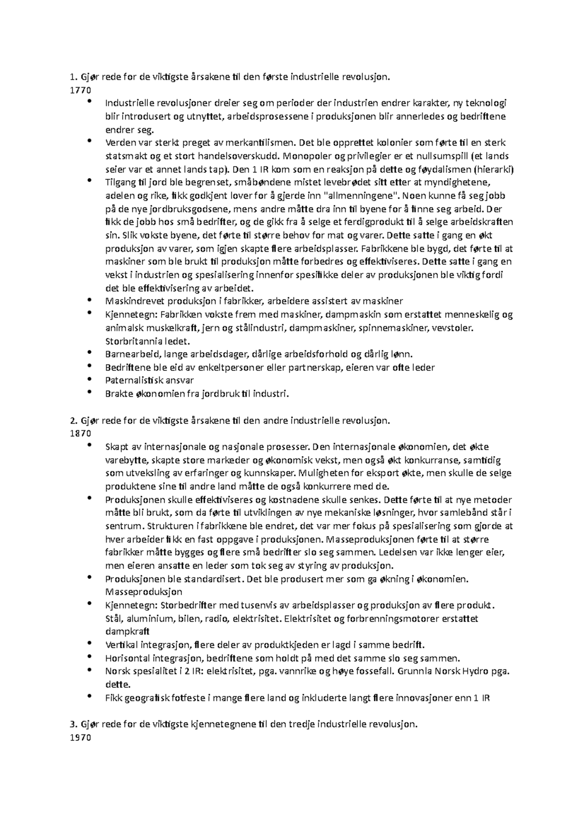 Bedriften kap 3 - kap 3 - Gjør rede for de viktigste årsakene til den første industrielle - Studocu