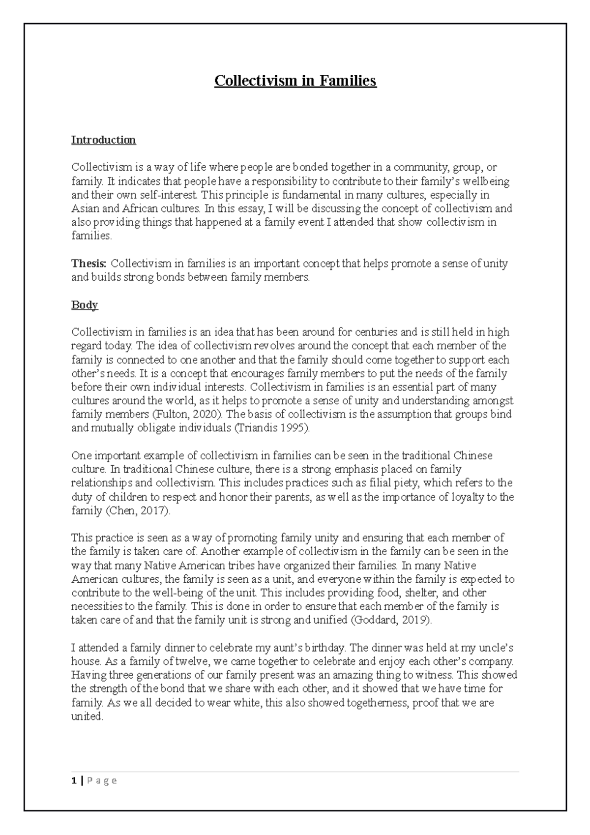 Collectivism in Families assessment - Collectivism in Families ...
