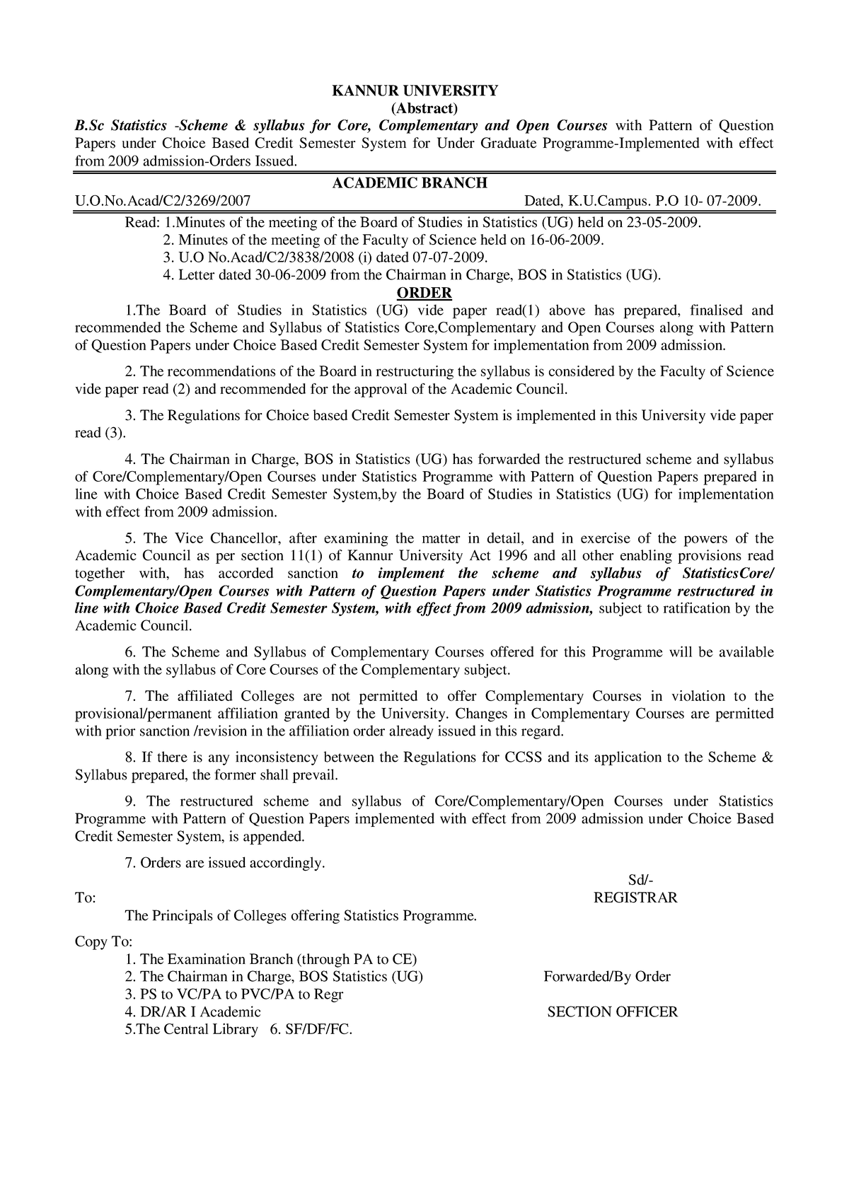 4th sem syllabus - KANNUR UNIVERSITY (Abstract) B Statistics - Scheme ...