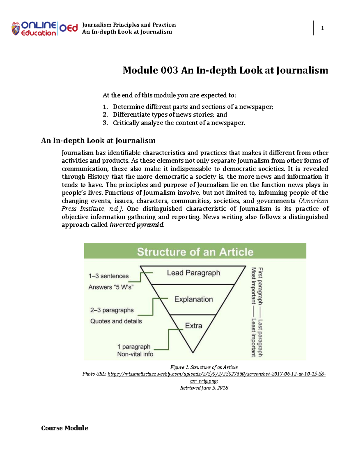 W3 Lesson An In depth Look at Journalism Module 1 - Journalism ...