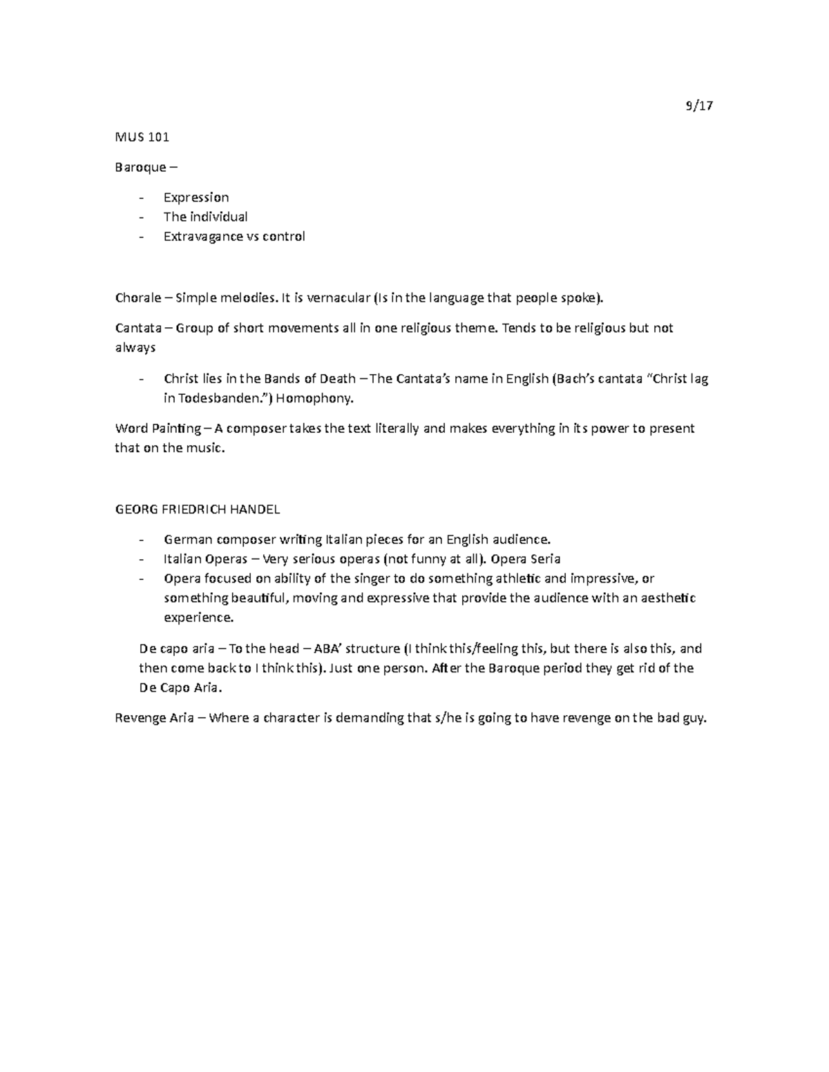 MUS 101 First - Ryan Minor, Music 101 - MUS 101 Baroque – Expression ...