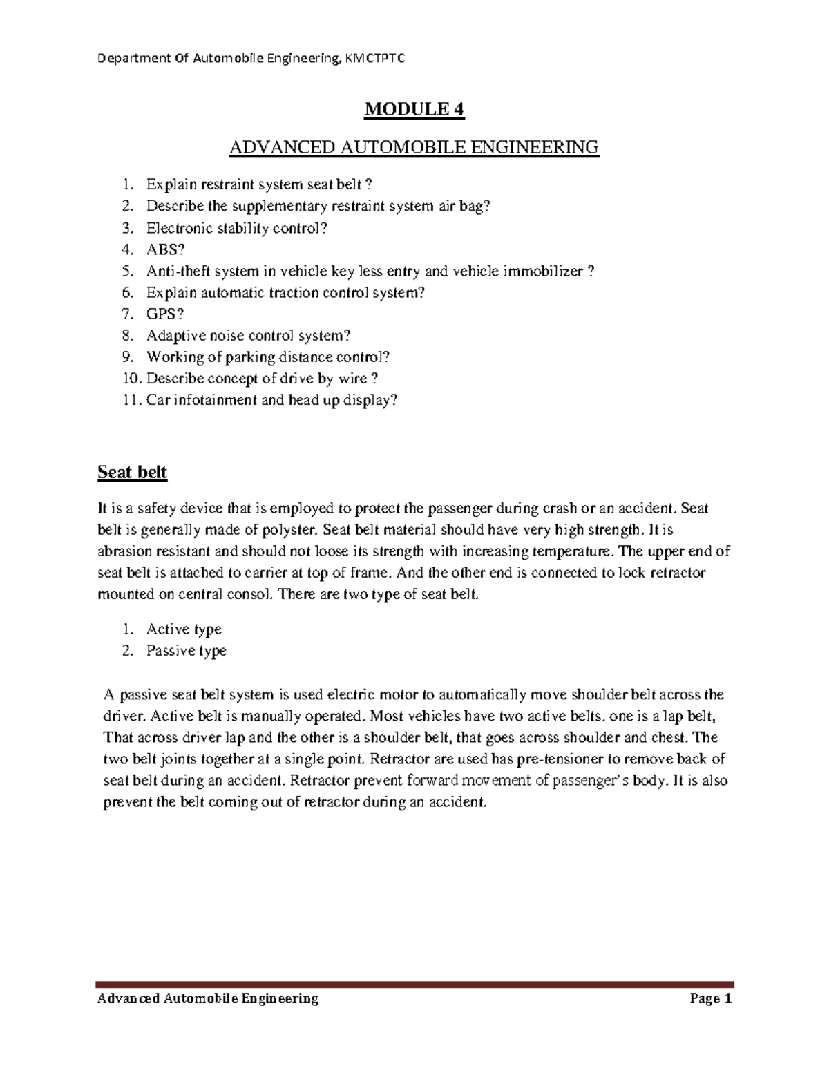 Module 4 advanced automobile engineering-1 - MODULE 4 ADVANCED ...