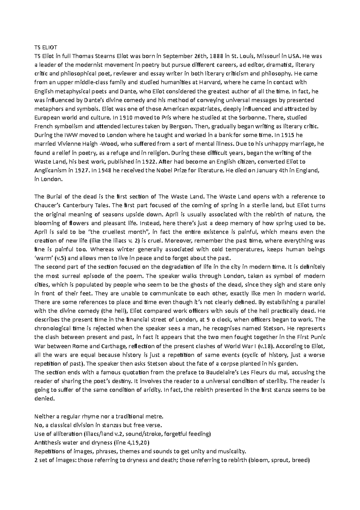 TS Eliot - riassunto vita e opere - TS ELIOT TS Eliot in full Thomas ...