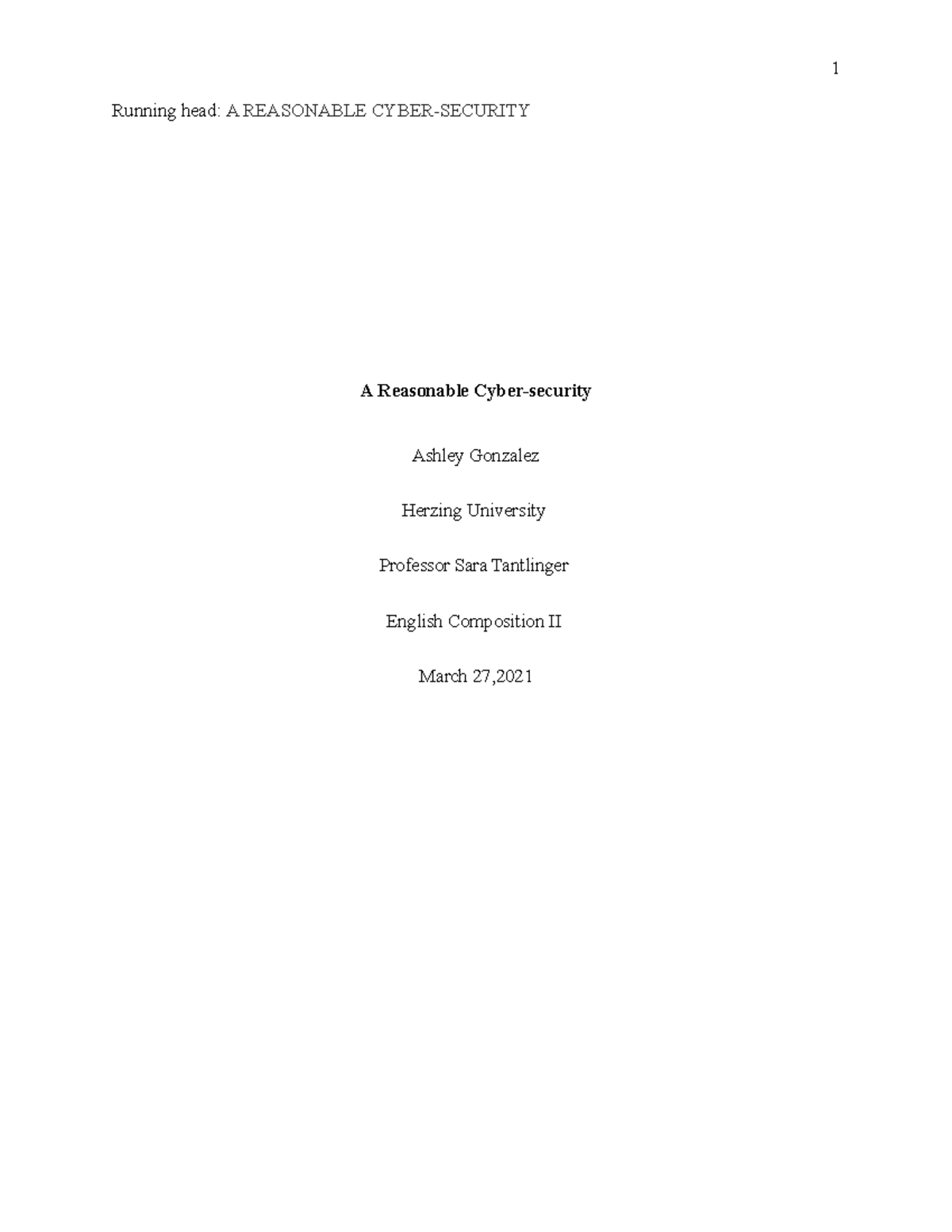 A Reasonable Cyber securityedited - Running head: A REASONABLE CYBER ...