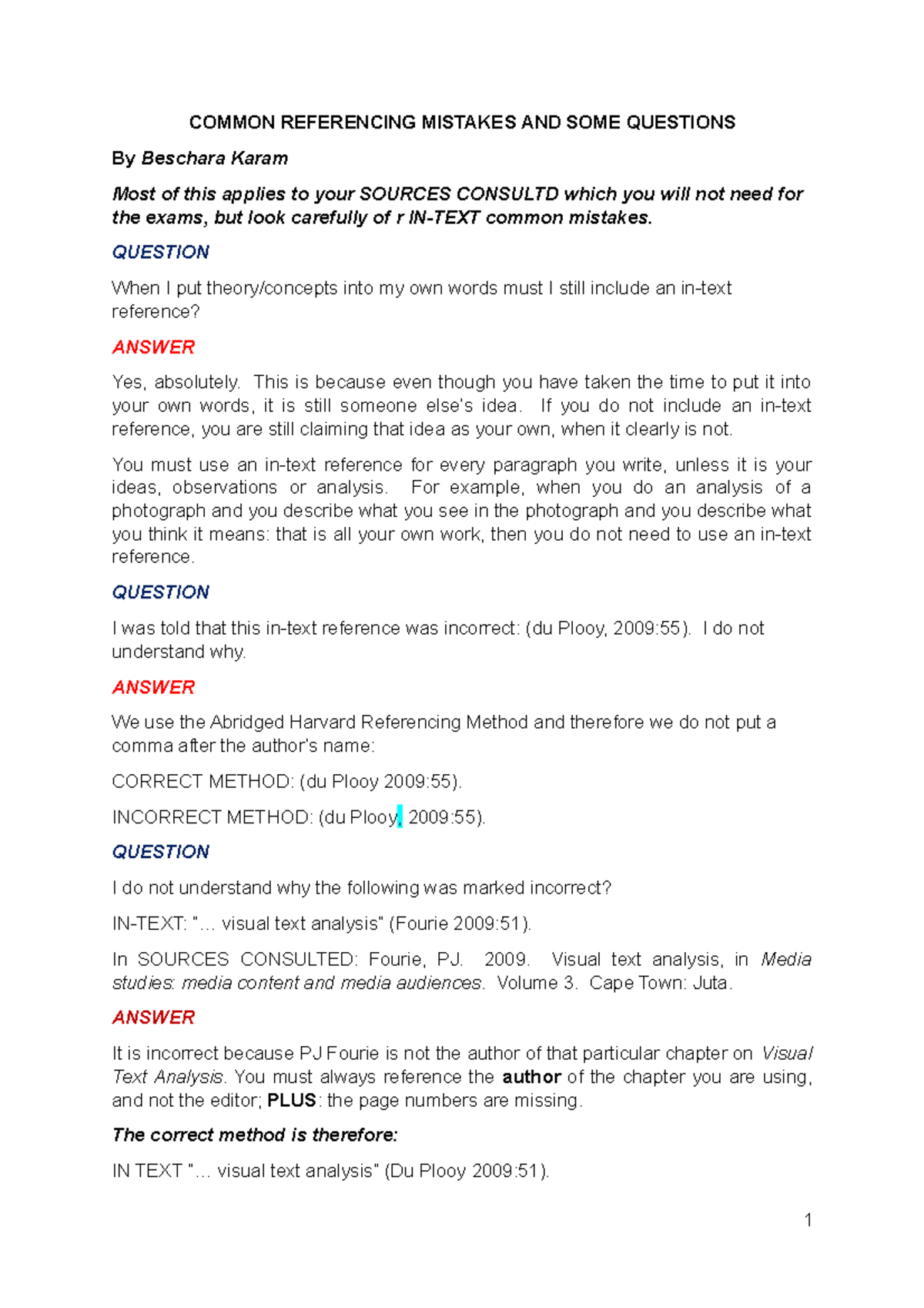 Common Referencing Mistakes AND SOME Questions - COMMON REFERENCING MISTAKES AND SOME QUESTIONS ...