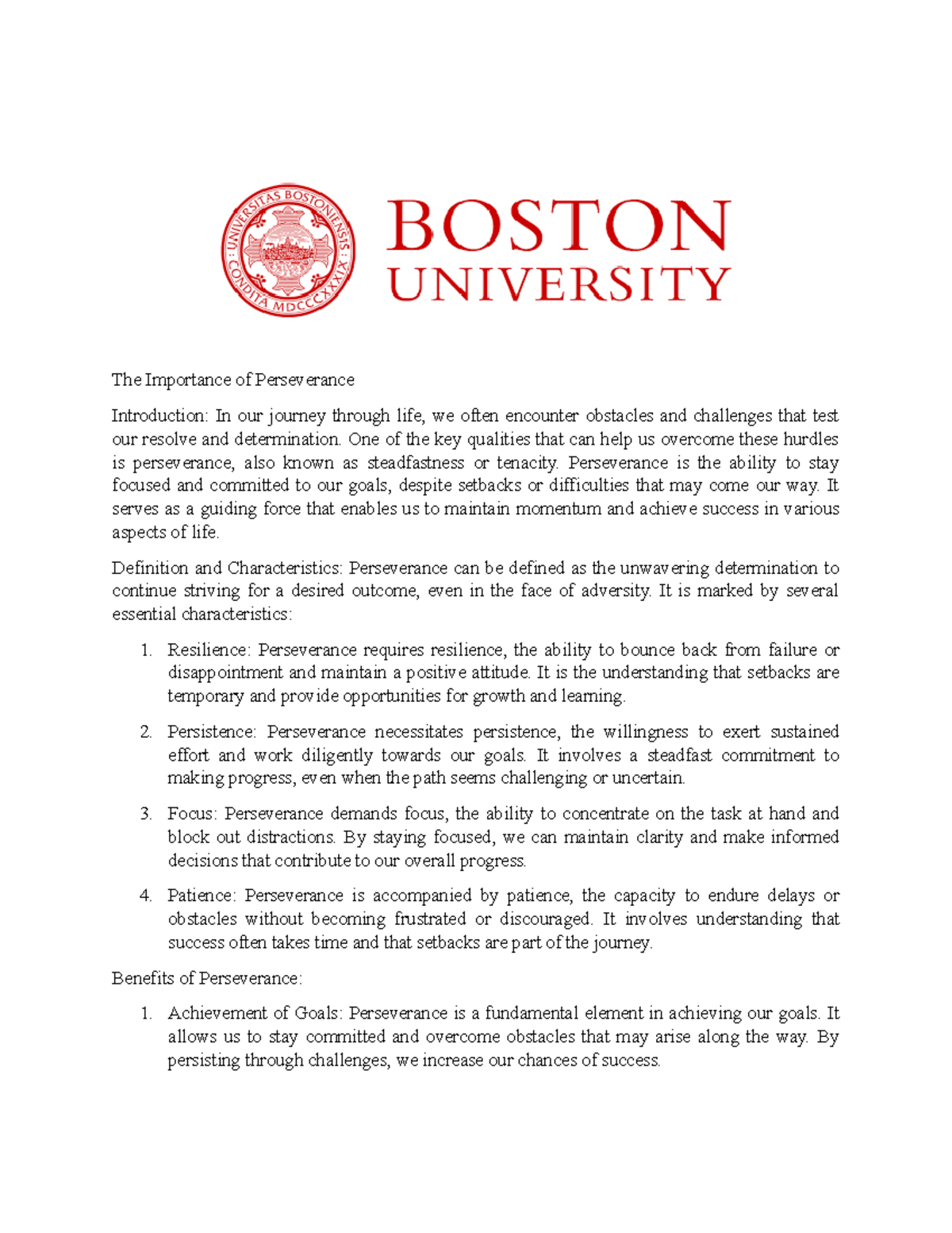 The Importance of Perseverance - The Importance of Perseverance ...