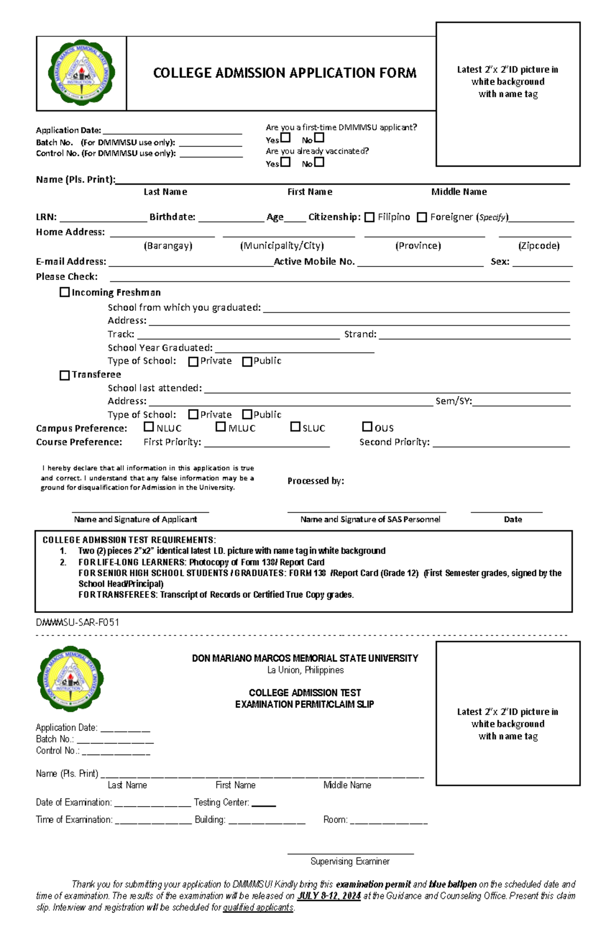 CAT- Application-FORM2024 - COLLEGE ADMISSION APPLICATION FORM Latest 2 ...