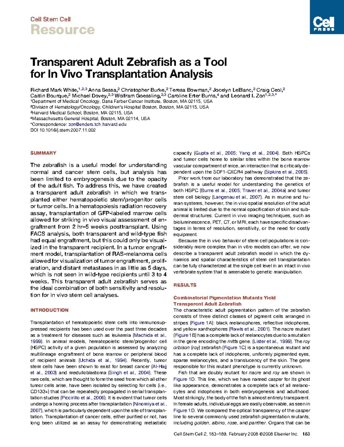 Casper Zebrafish - Article - Resource Transparent Adult Zebrafish as a ...