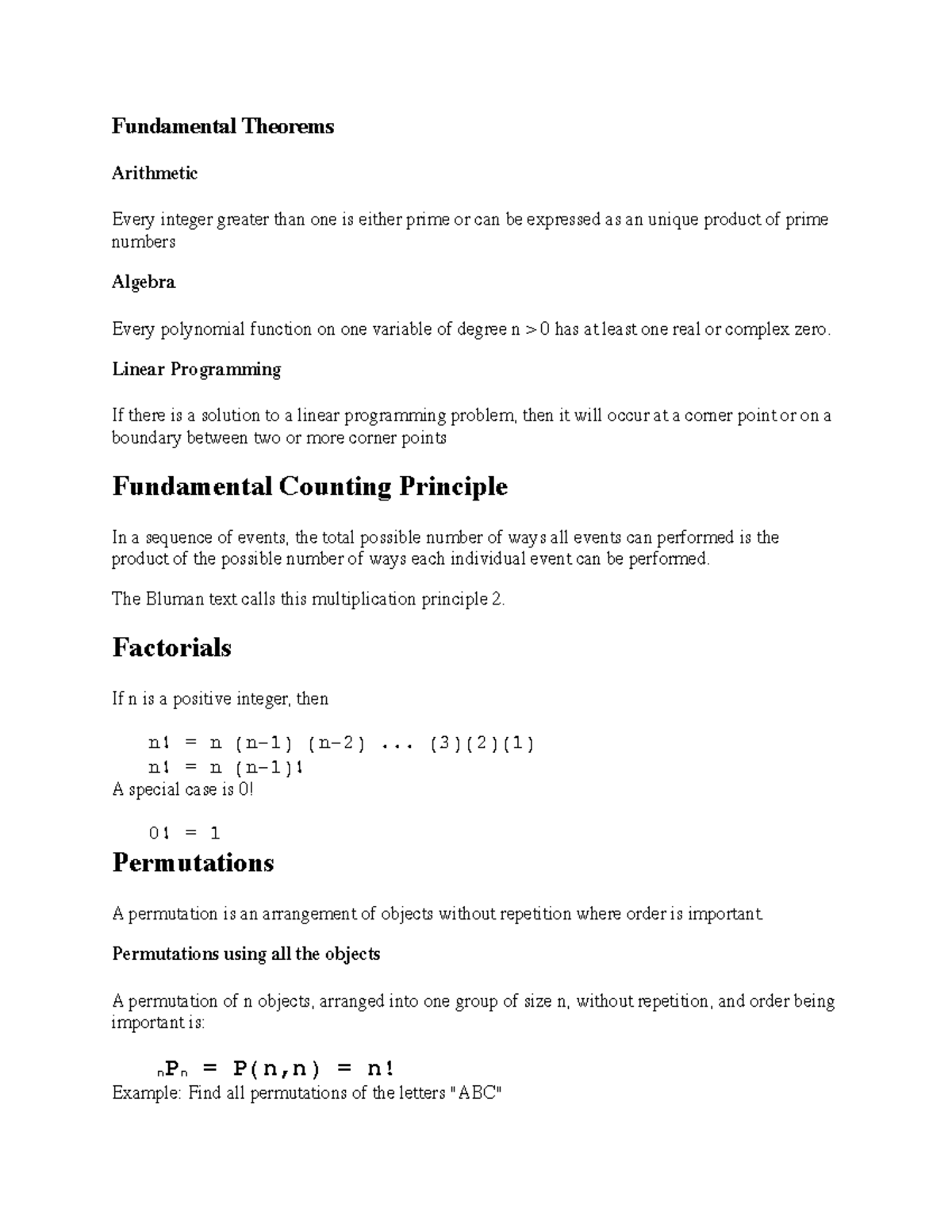 Stats 4 - counting principles class notes - Fundamental Theorems ...