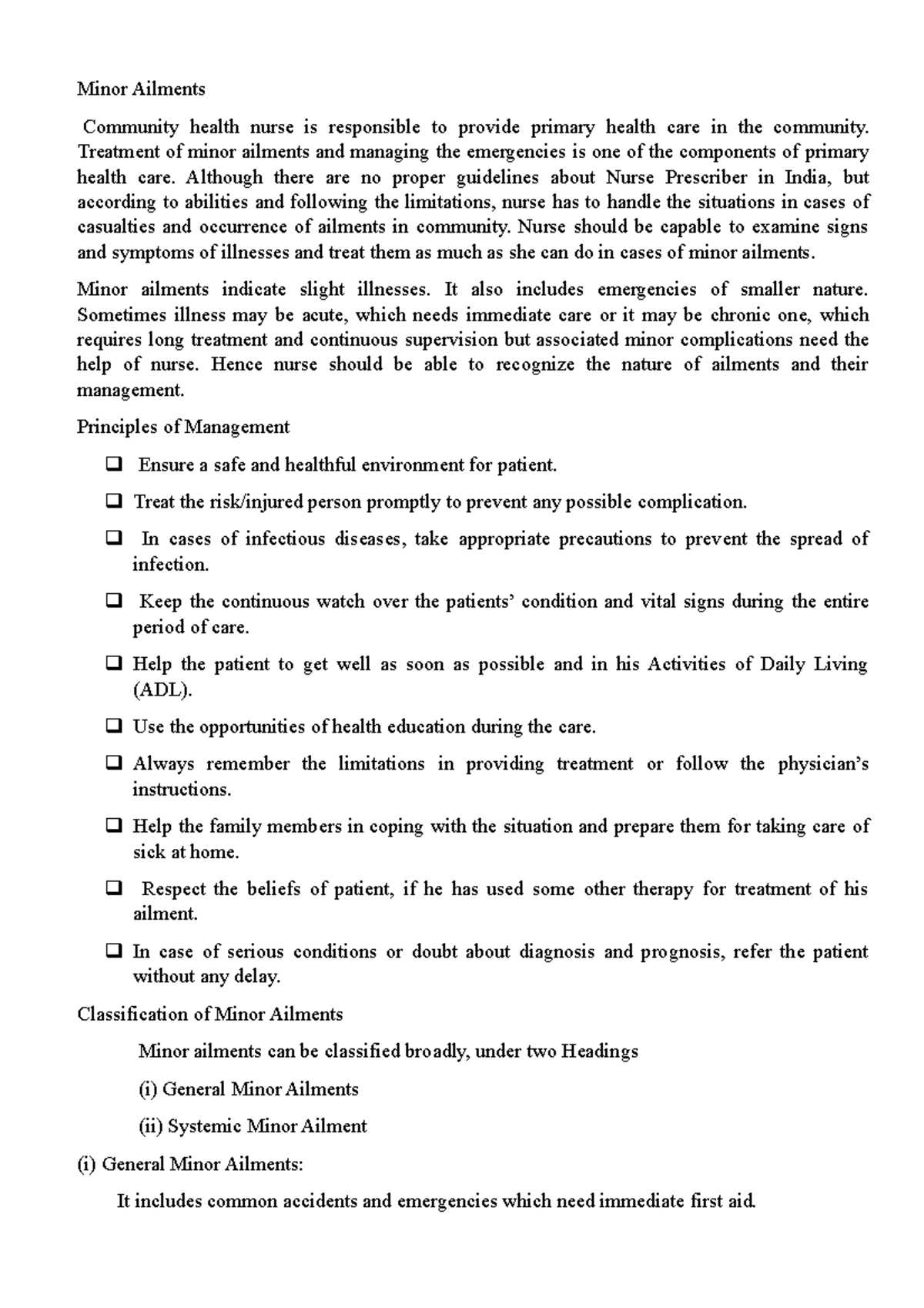 Minor ailments and standing order - Minor Ailments Community health ...