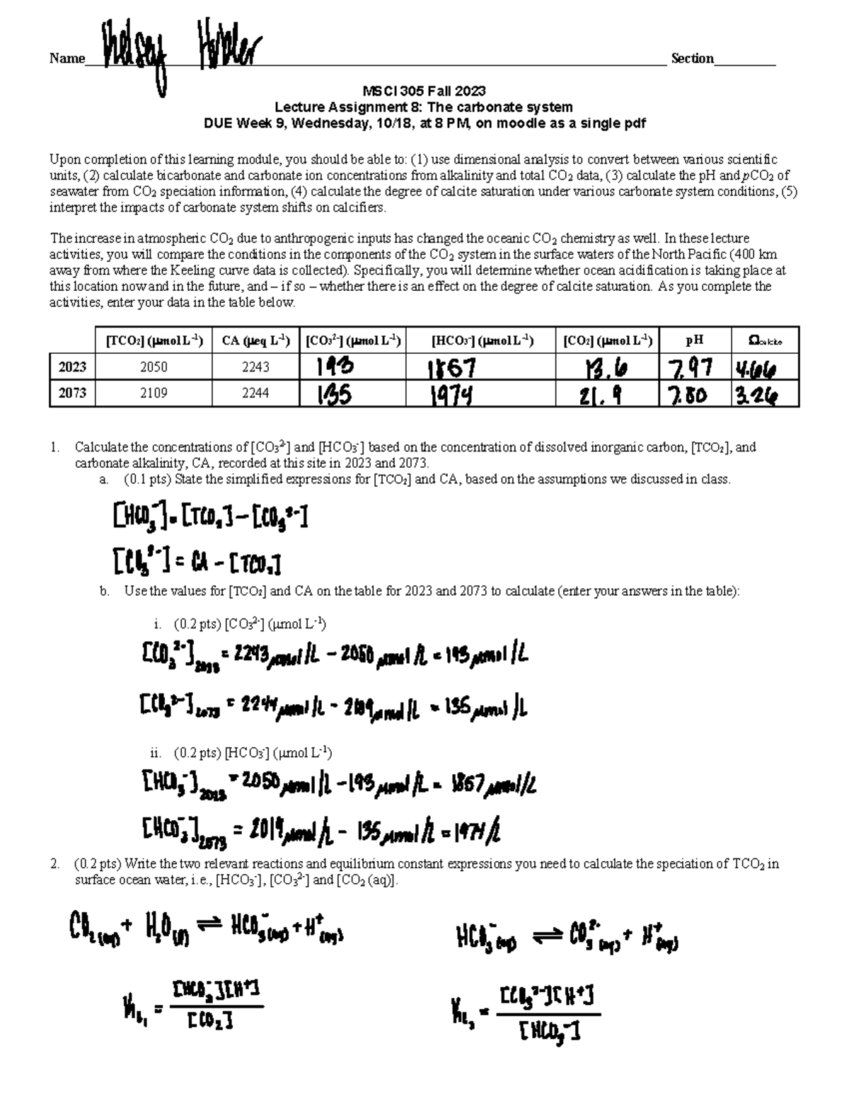 lecture Assignment 8: the carbonate system - - Studocu
