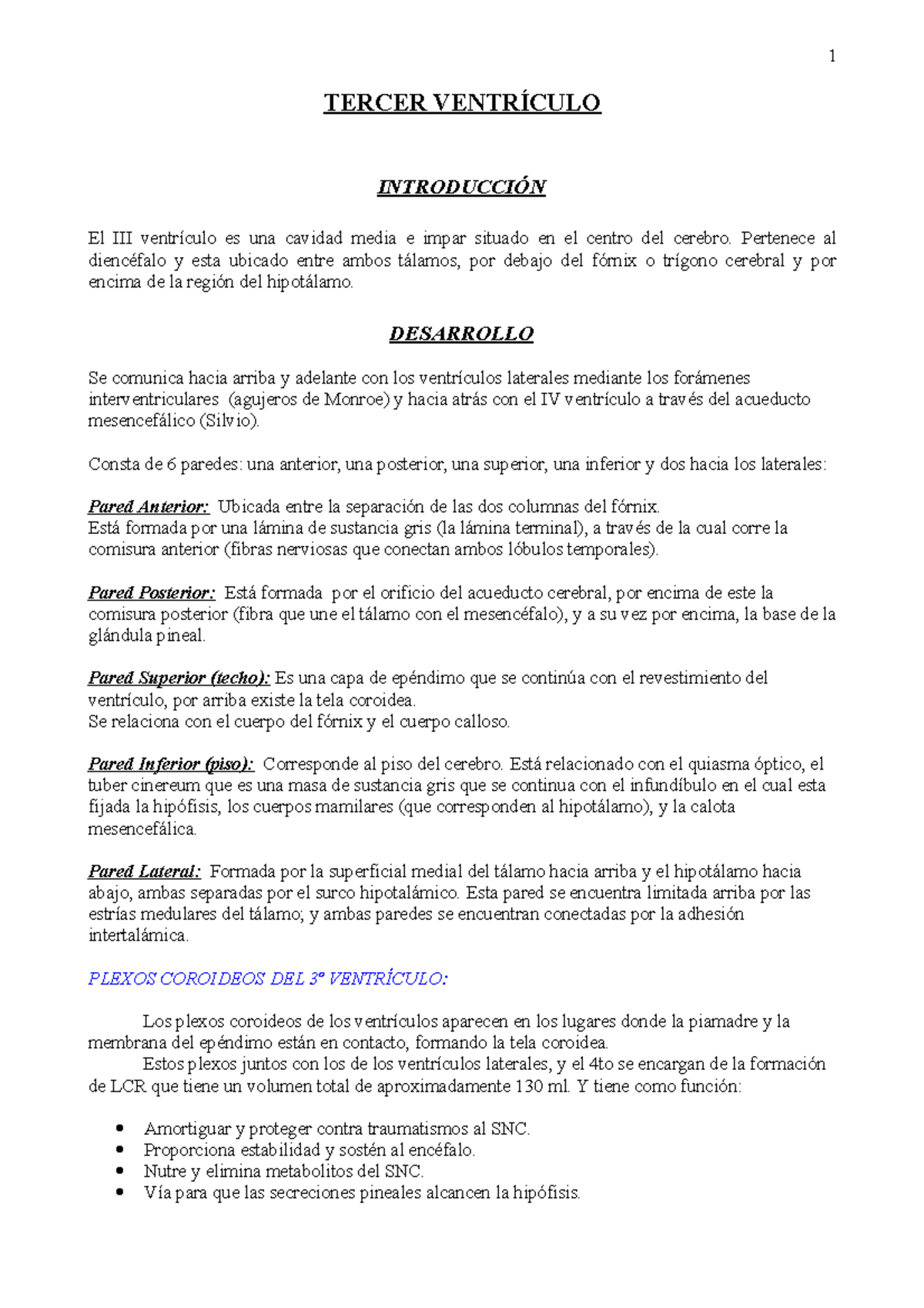 III Ventriculo - Resumen Anatomía - 1 TERCER El es una cavidad media e ...