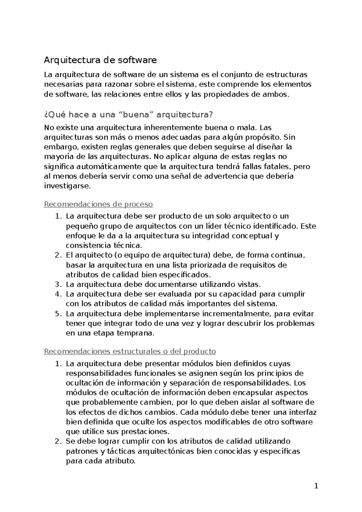 Resumen AS 2020 - Arquitectura de software La arquitectura de software ...