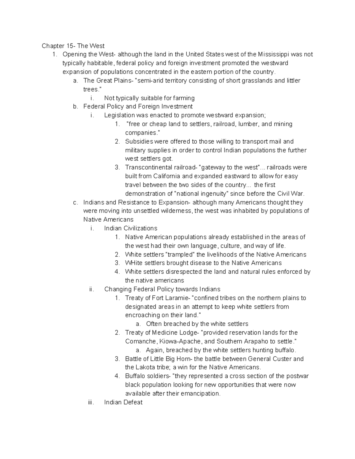 Chapter 15 - notes - Chapter 15- The West 1. Opening the West- although ...