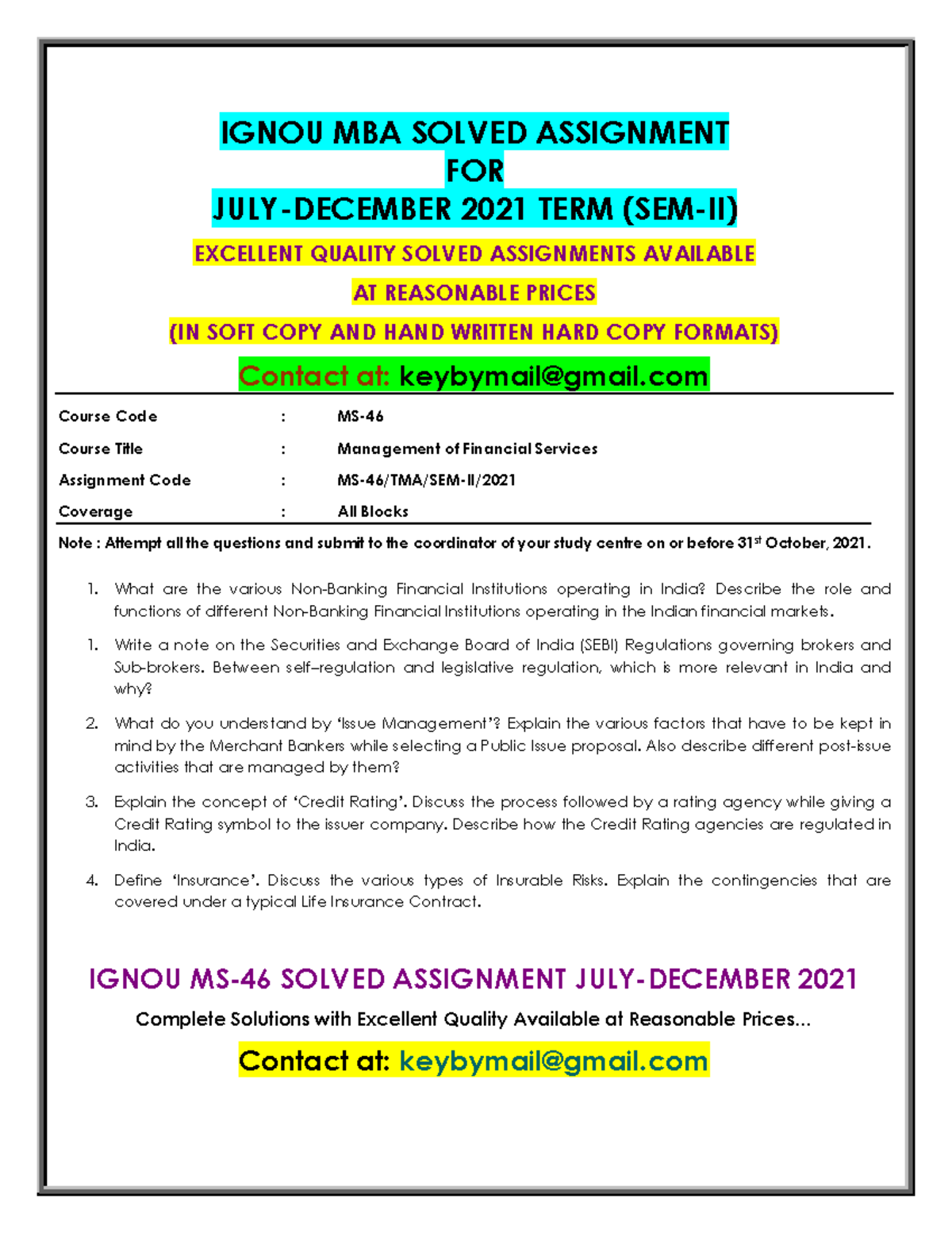 MS-46 SOLVED ASSIGNMENT JULY- DECEMBER 2021 TERM (SEM-II) - IGNOU MBA SOLVED ASSIGNMENT FOR ...