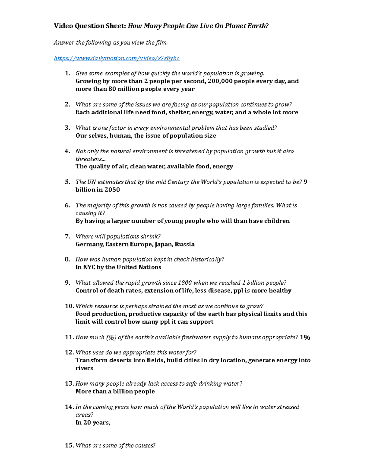 Planet Earth Freshwater Worksheet