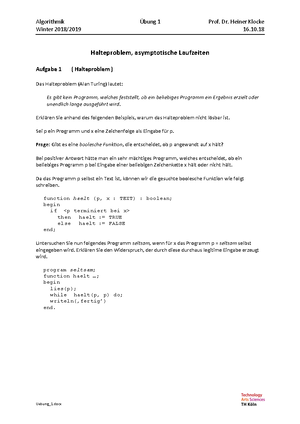 Algorithmik Uebungsblatt 2 - Algorithmik Übungsblatt 2 Prof. Dr. Daniel Gaida 27. Vereinfachen ...