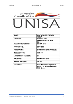 IRM1501 assignment questions S2 2024 - IRM SEMESTER TWO ASSIGNMENT QUESTIONS UNIQUE NUMBER ...