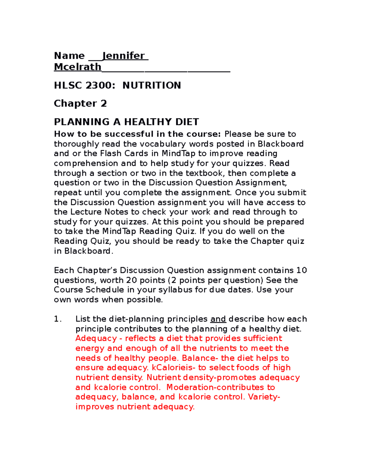 Chapter 2 Nutrition Homework Assignment - Name ___Jennifer Mcelrath