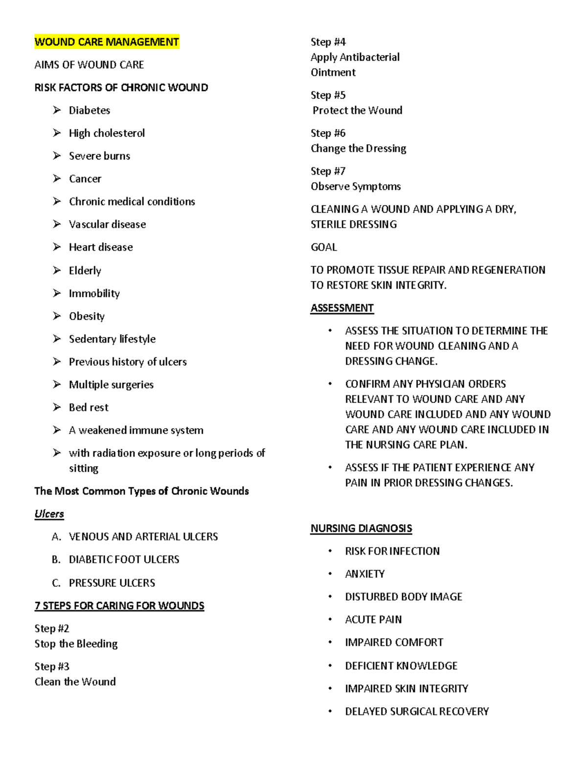 Wound CARE Management - MIDTERM NOTES - WOUND CARE MANAGEMENT AIMS OF ...