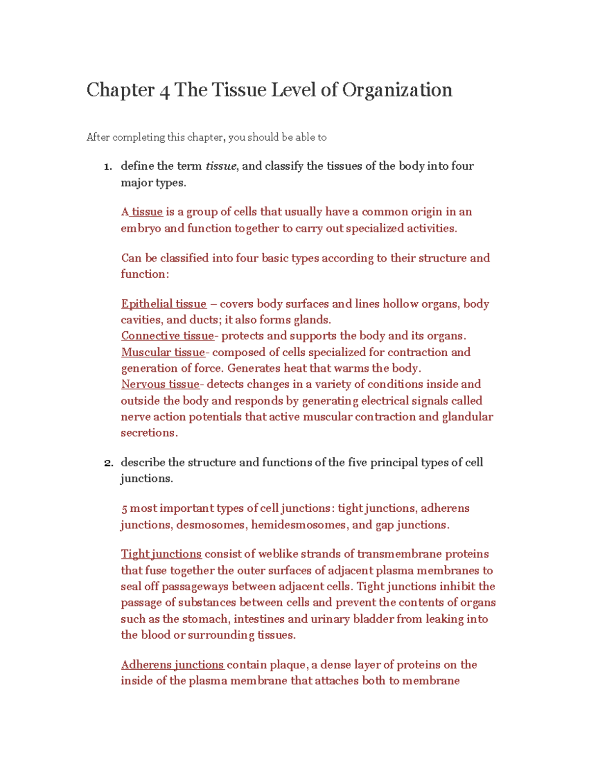 BIOL 235 Ch 4. Study Guide Checklist - Chapter 4 The Tissue Level of ...
