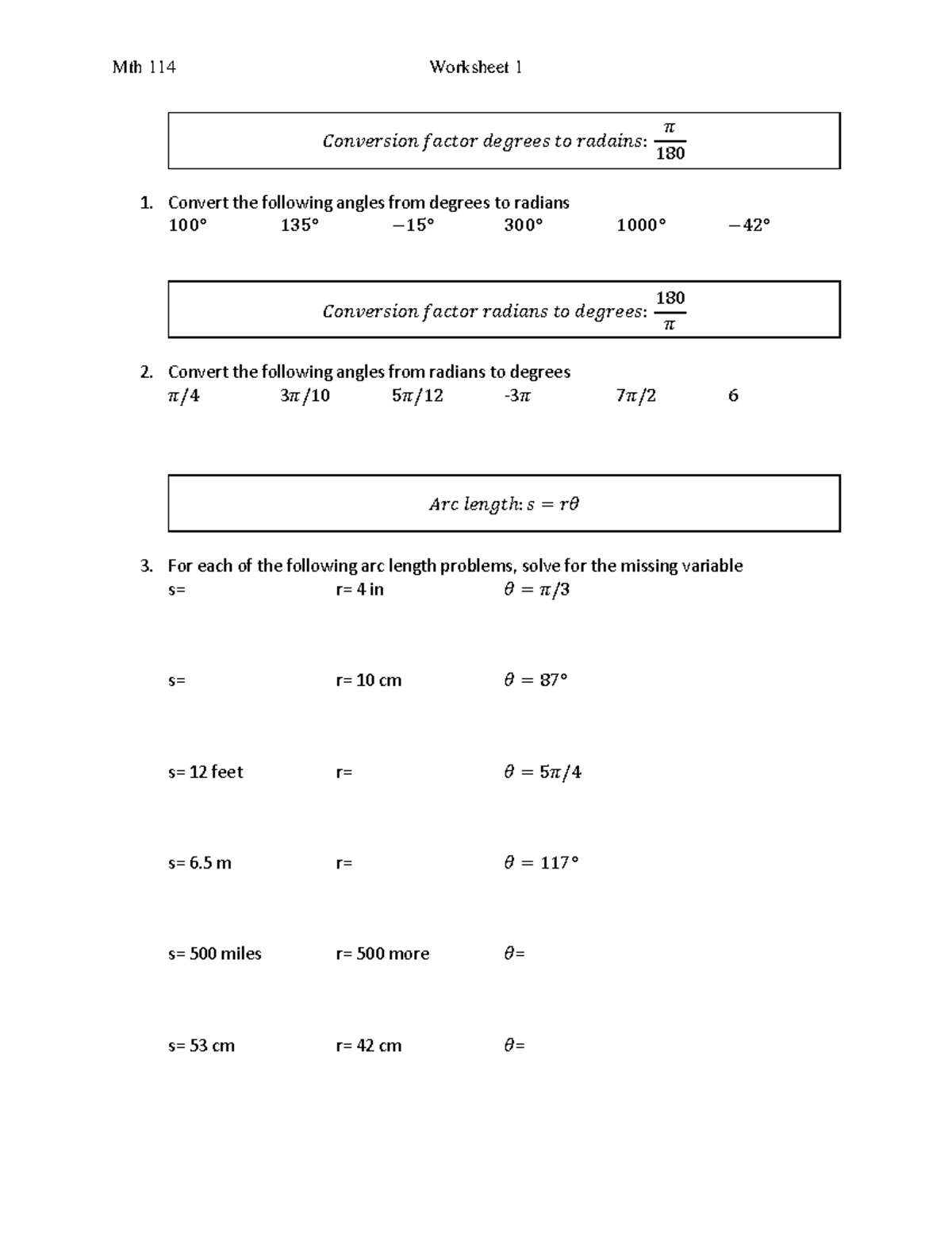 Worksheet 1 - good practice problems for each unit, good to practice ...