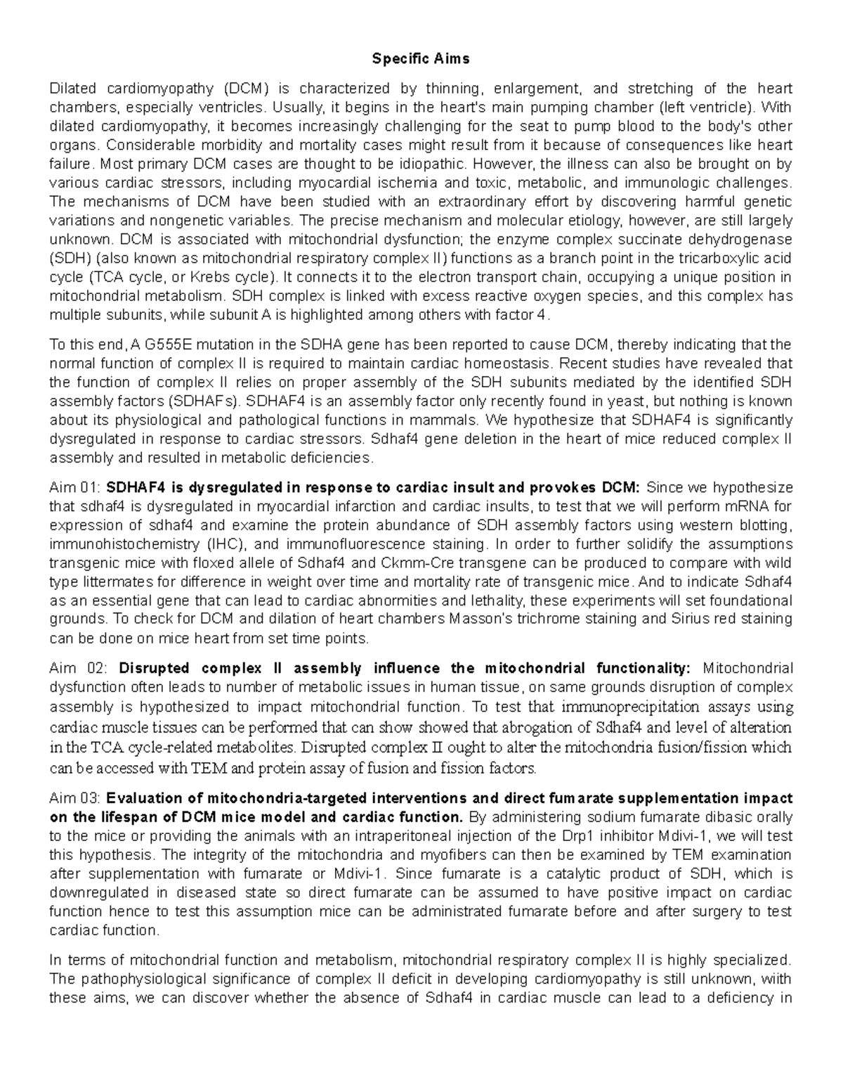 Specific Aims - Rohail Bhatti 11-17-2022 - Specific Aims Dilated ...