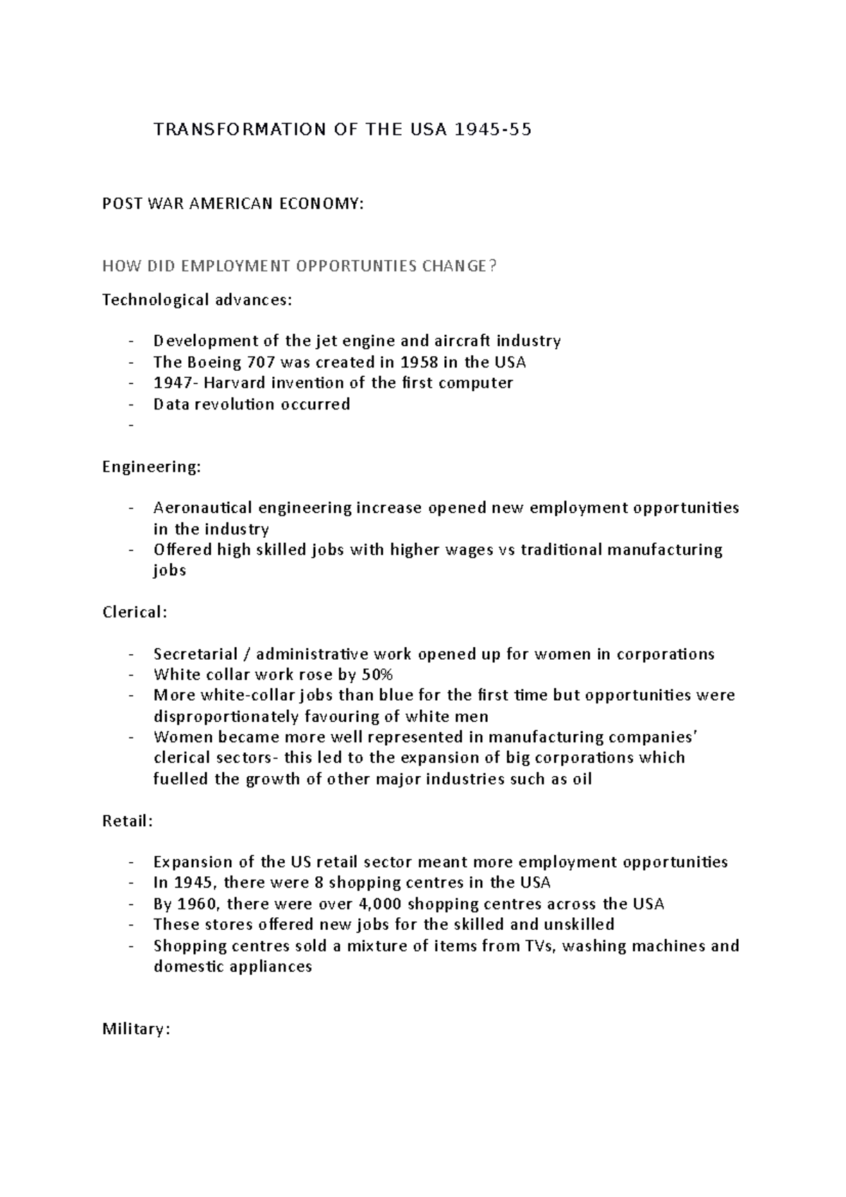 Transformation of the USA 1945-55 - TRANSFORMATION OF THE USA 1945 ...