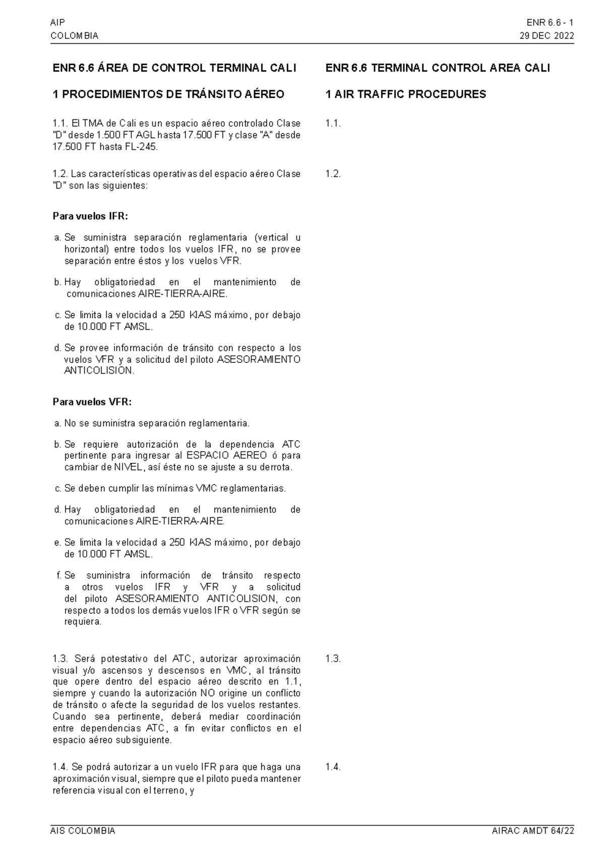 TMA Cali - Tma cali - COLOMBIA 29 DEC 2022 ENR 6 ÁREA DE CONTROL ...