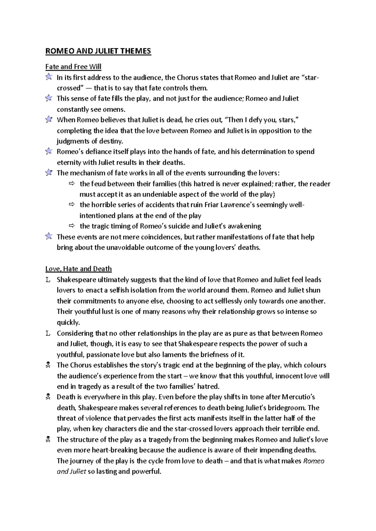 Romeo AND Juliet Themes - ROMEO AND JULIET THEMES Fate and Free Will In ...