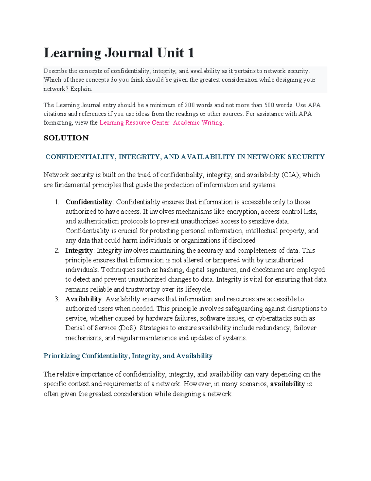 Learning Journal Unit 1 - Which of these concepts do you think should ...