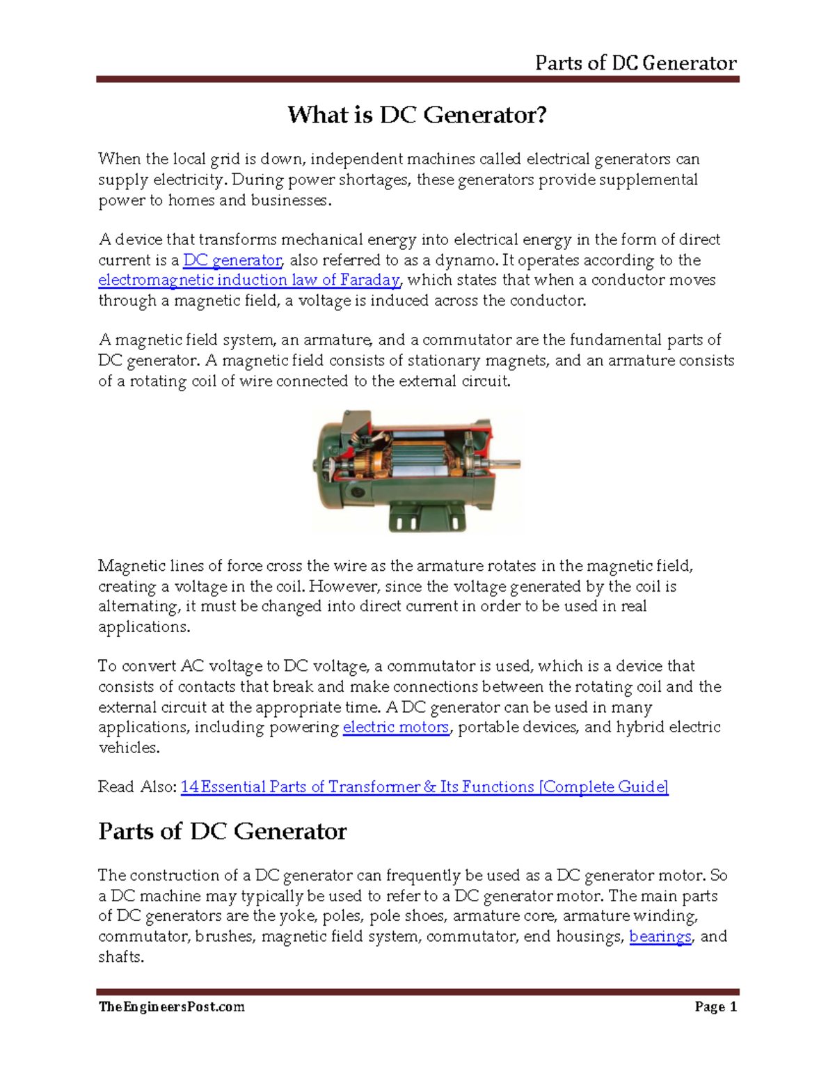 Parts of DC Generator - notes for electrical machines. - What is DC ...