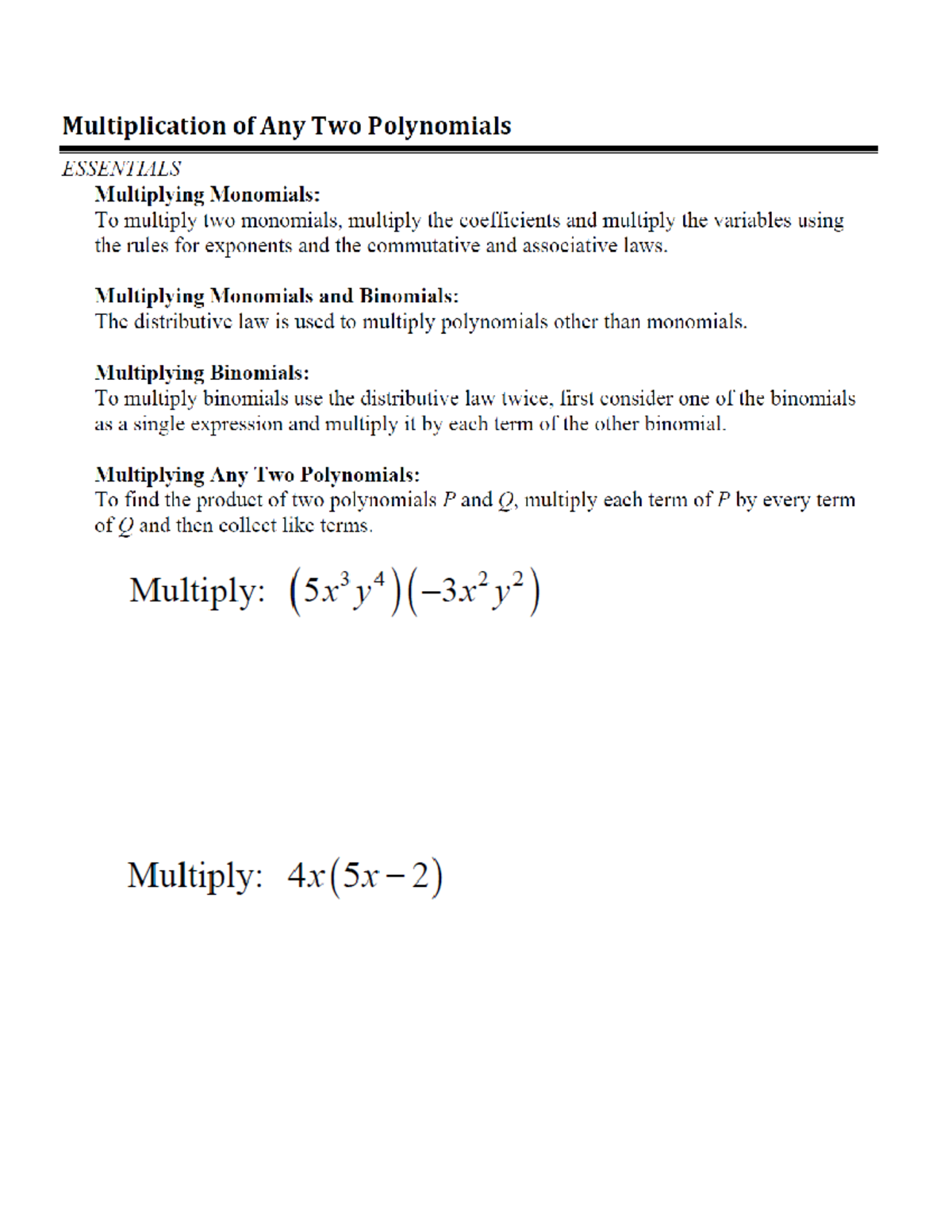 4.2 multiplication of polynomials - MATH 1040 - Studocu