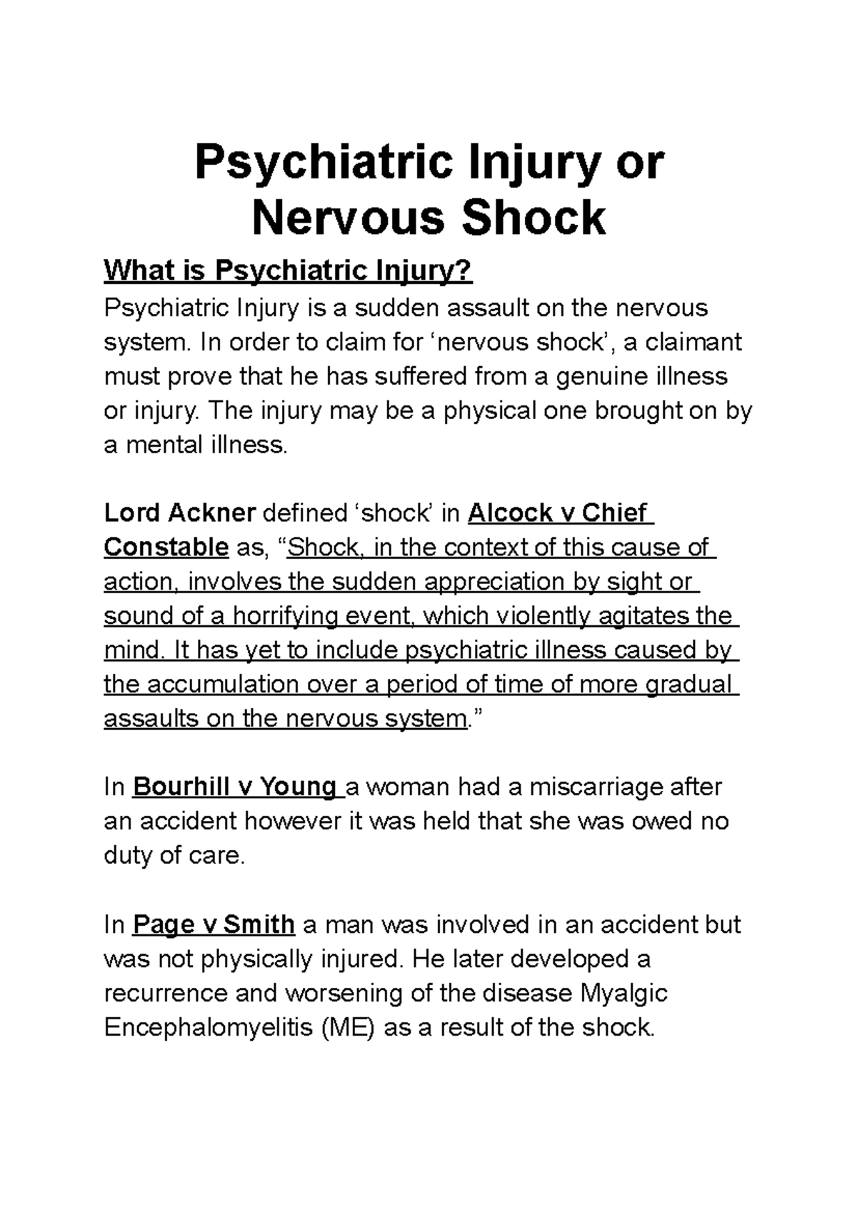 Psychiatric Injury Notes - Psychiatric Injury or Nervous Shock What is ...