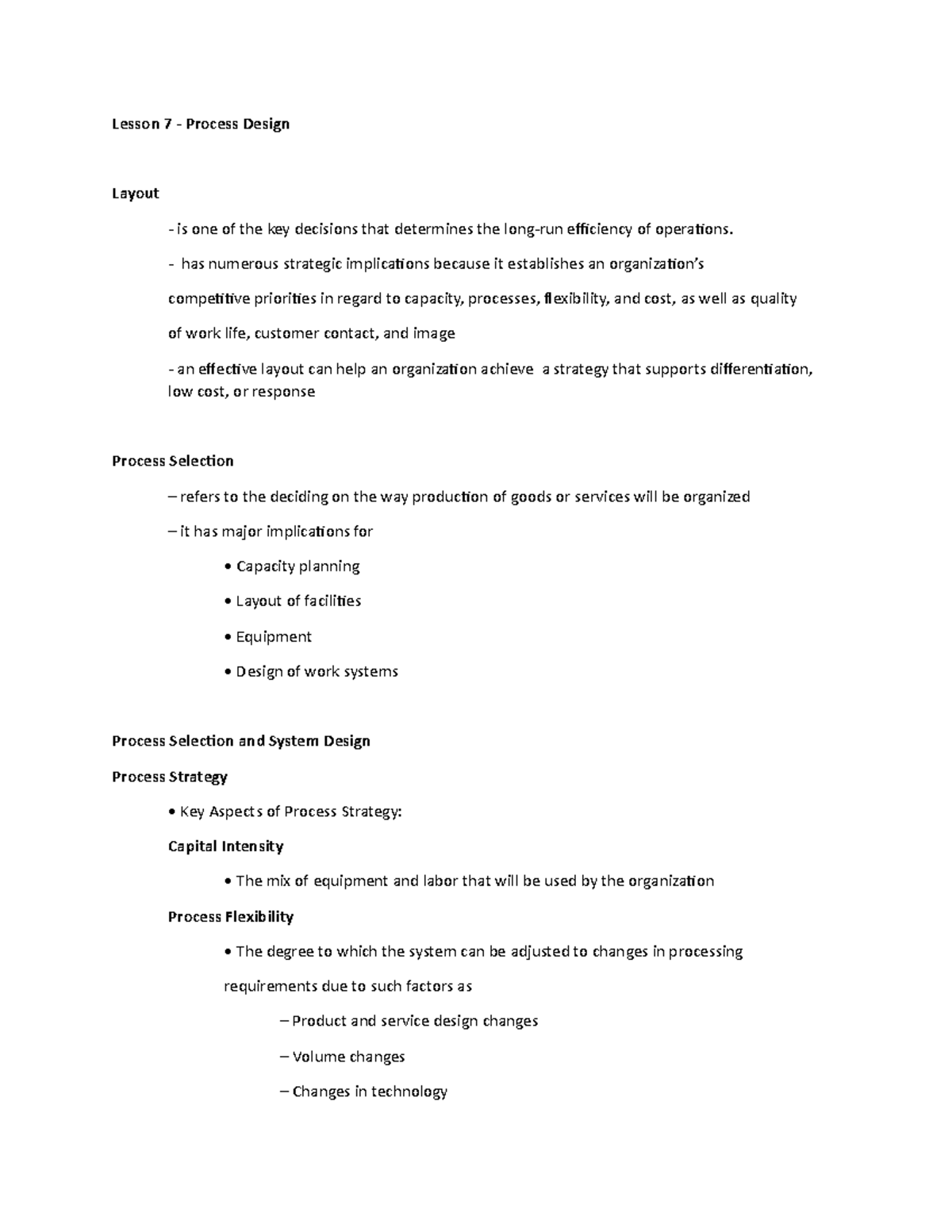 Lesson 7 Process Design..OM - Lesson 7 - Process Design Layout - is one ...