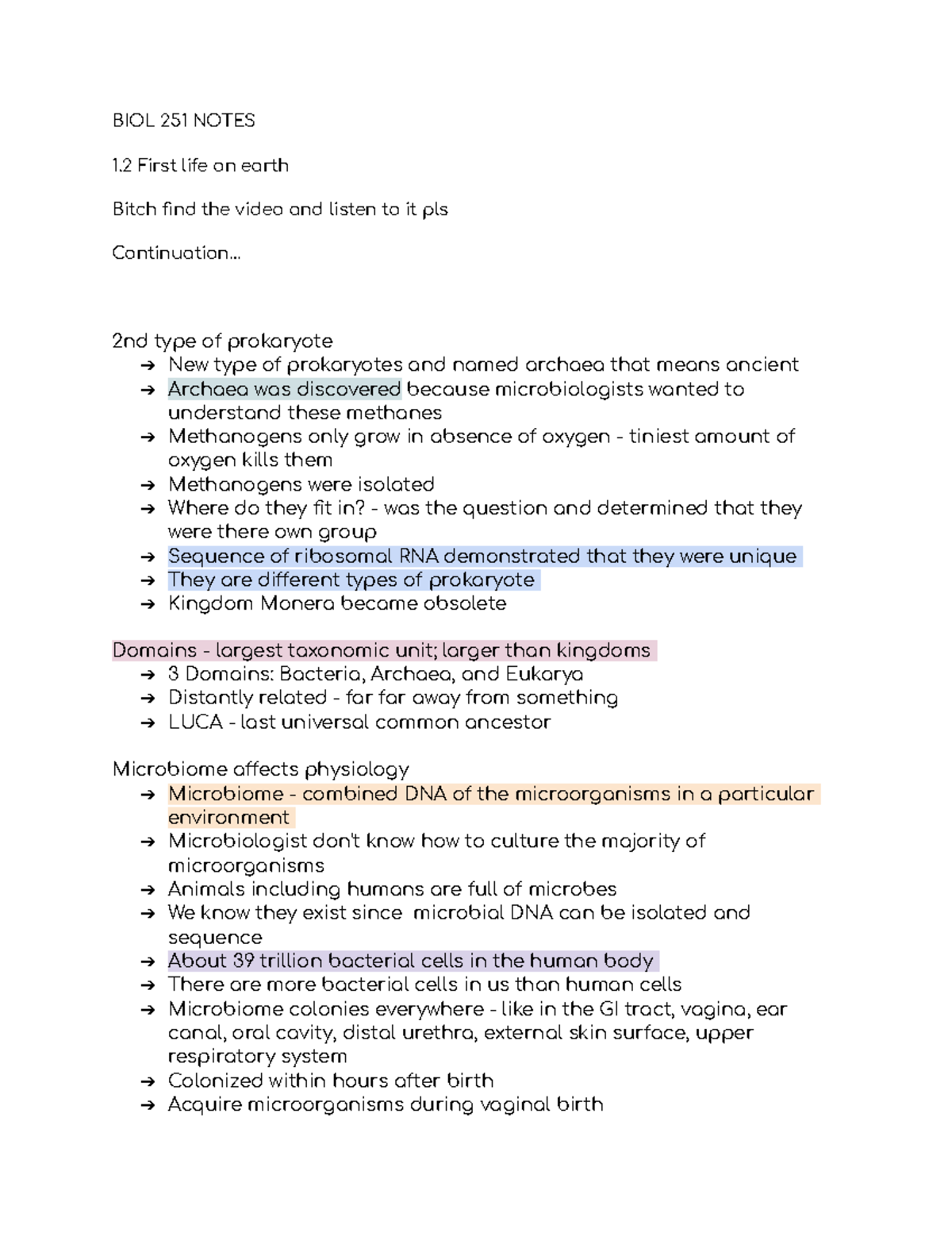 Biol 251 Notes 3rd Day Missed Biol 251 Notes 1 First Life On Earth